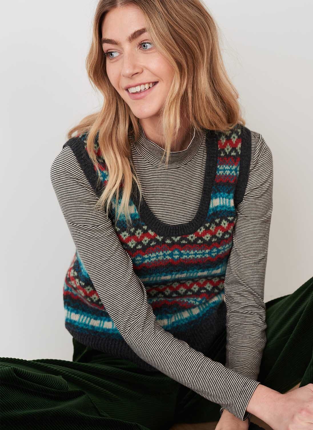 Oxford Grey Wool Fair Isle Tank | Women's Tanks & Vests | Brora