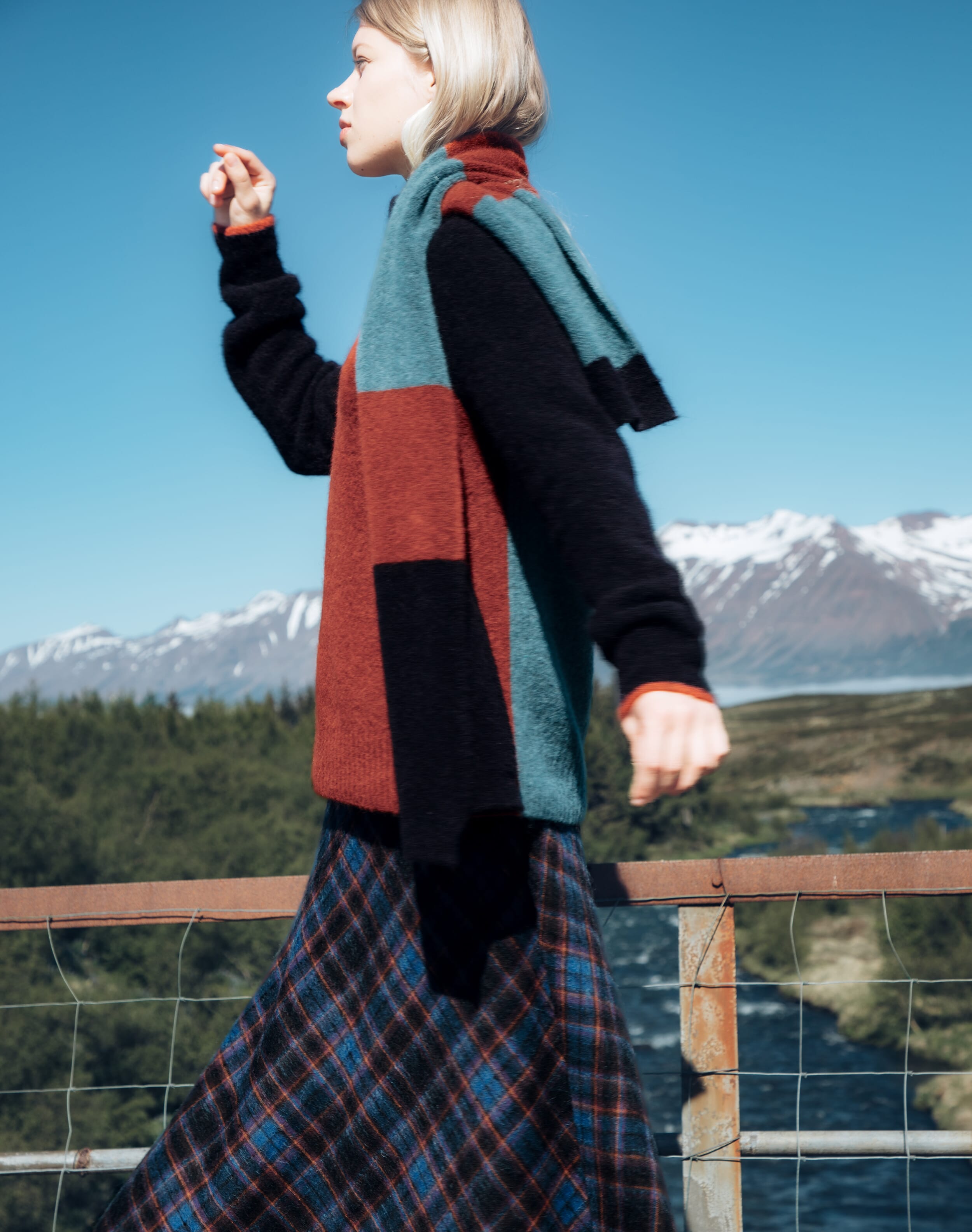 Alpaca Colour Block Scarf in Ink | Accessories | Brora