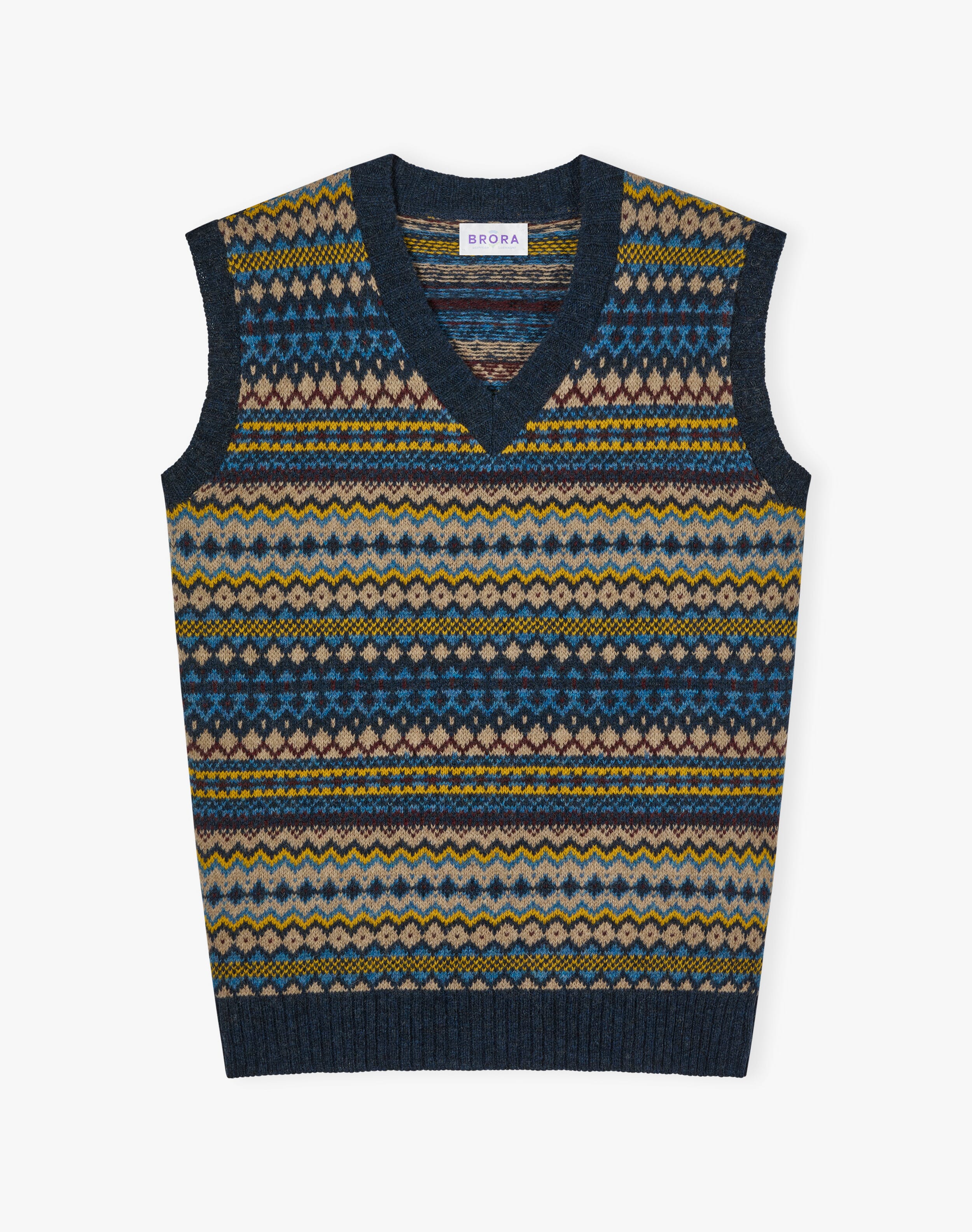 Wool Fair Isle Tank in Navy| Men's Fashion | Brora
