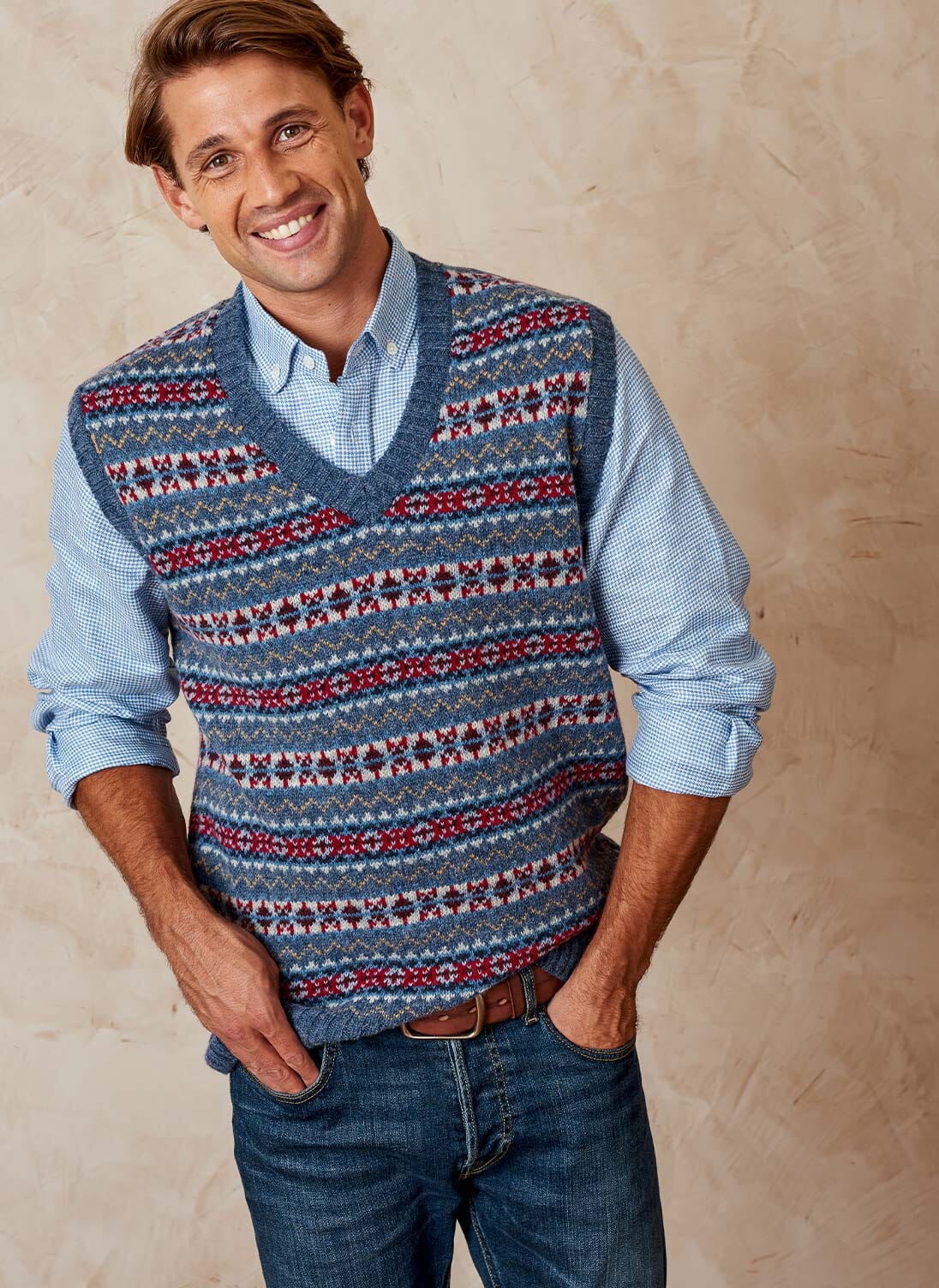 Indigo Wool Fair Isle Tank | Men's Tanks Tops & Vests | Brora