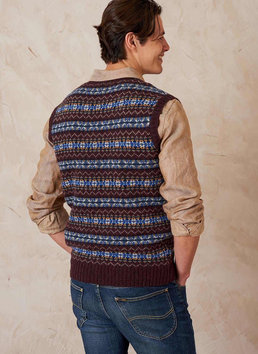 Bordeaux Wool Fair Isle Tank | Men's Tank Tops | Brora