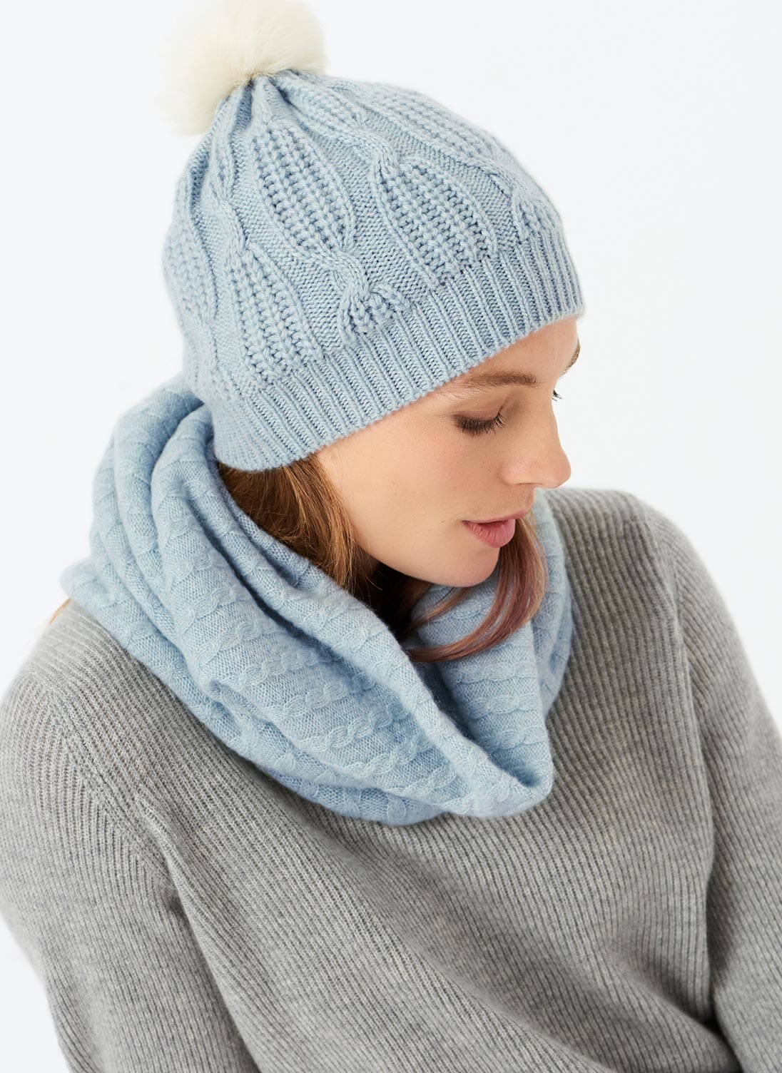 Cashmere Fine Cable Snood in Foam | Women's Scarves | Brora