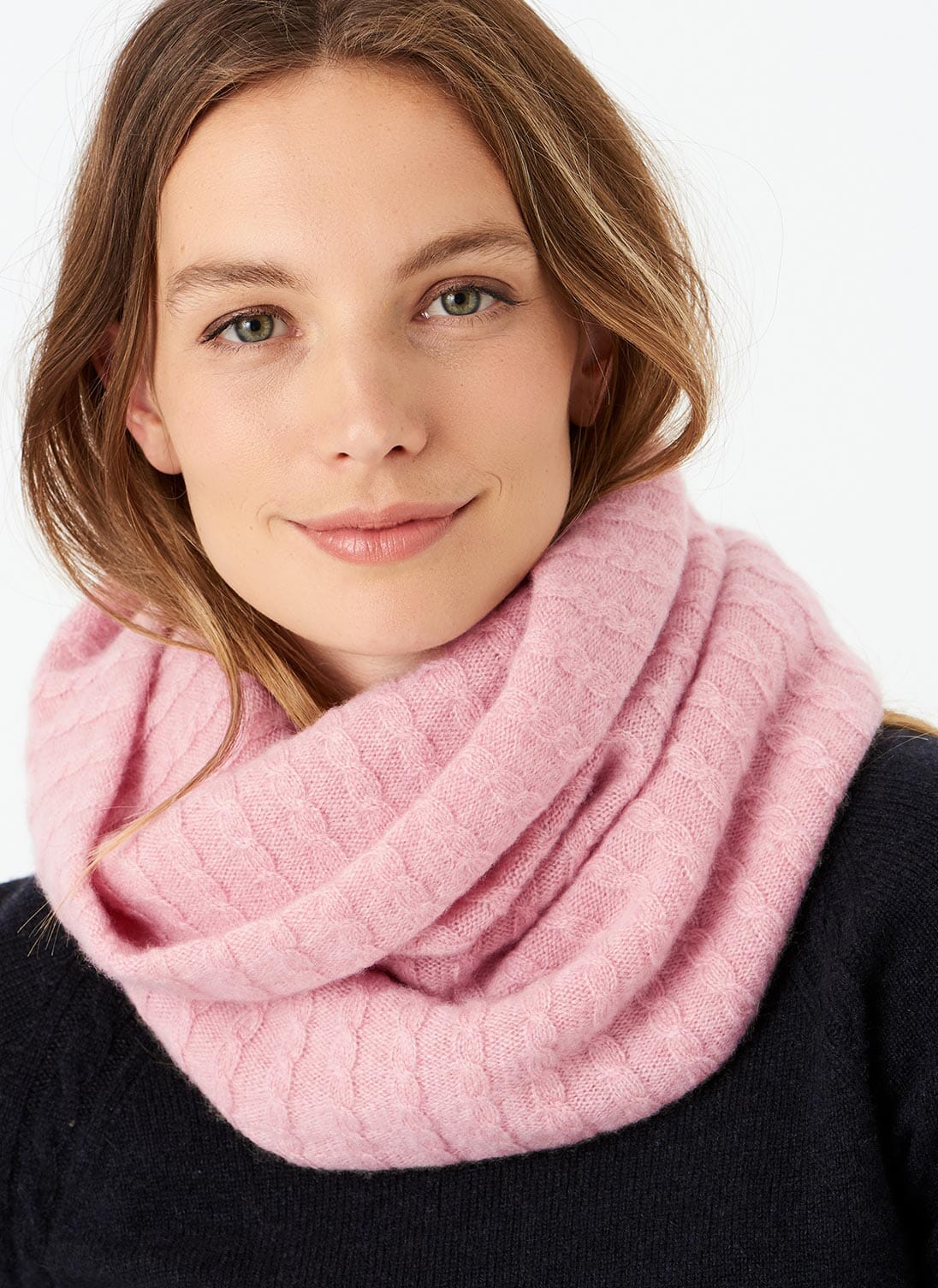 Cashmere Fine Cable Snood in Shell | Women's Scarves | Brora