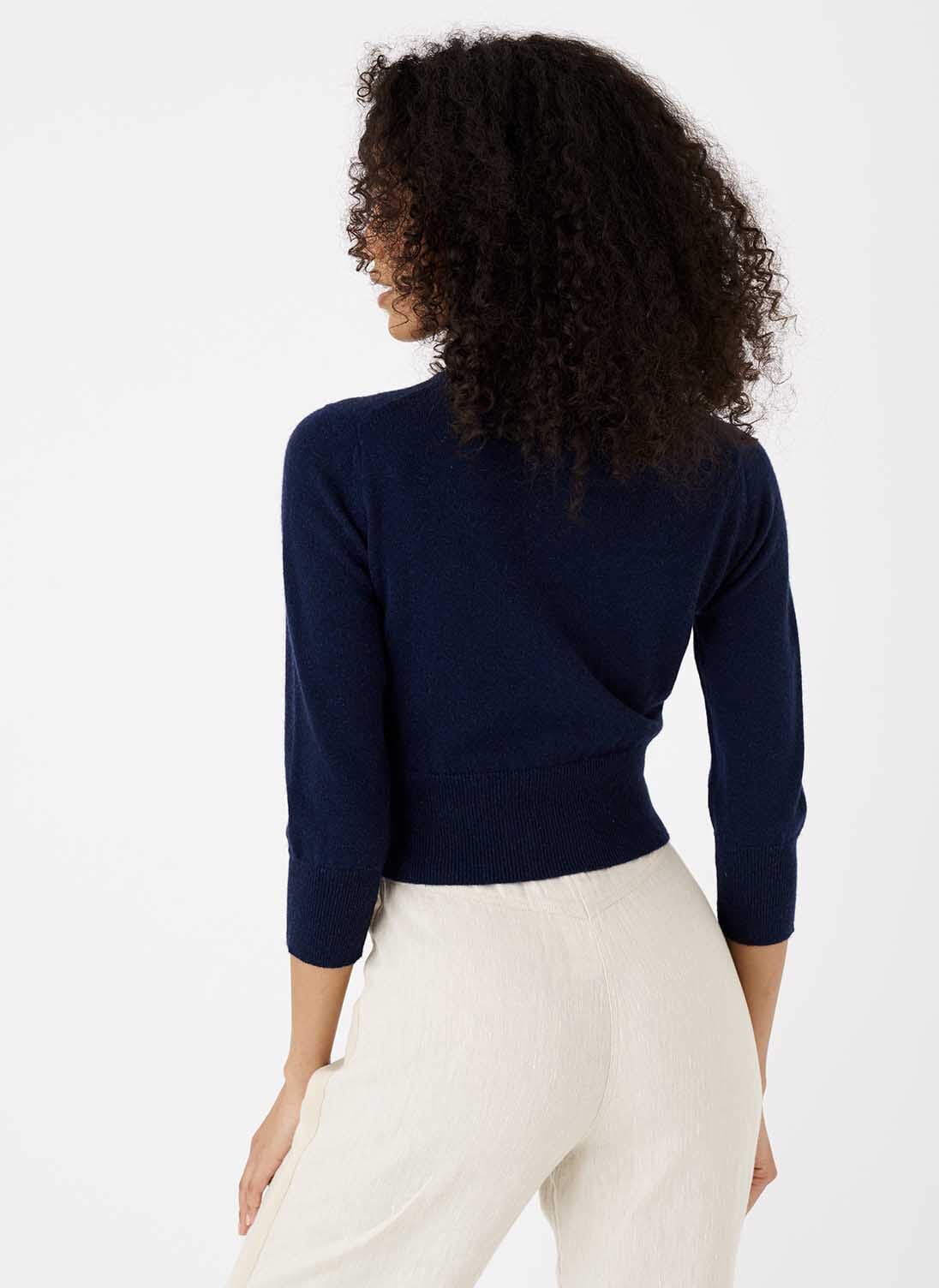 French Navy Cashmere Cropped Cardigan | Women's Cardigans | Brora