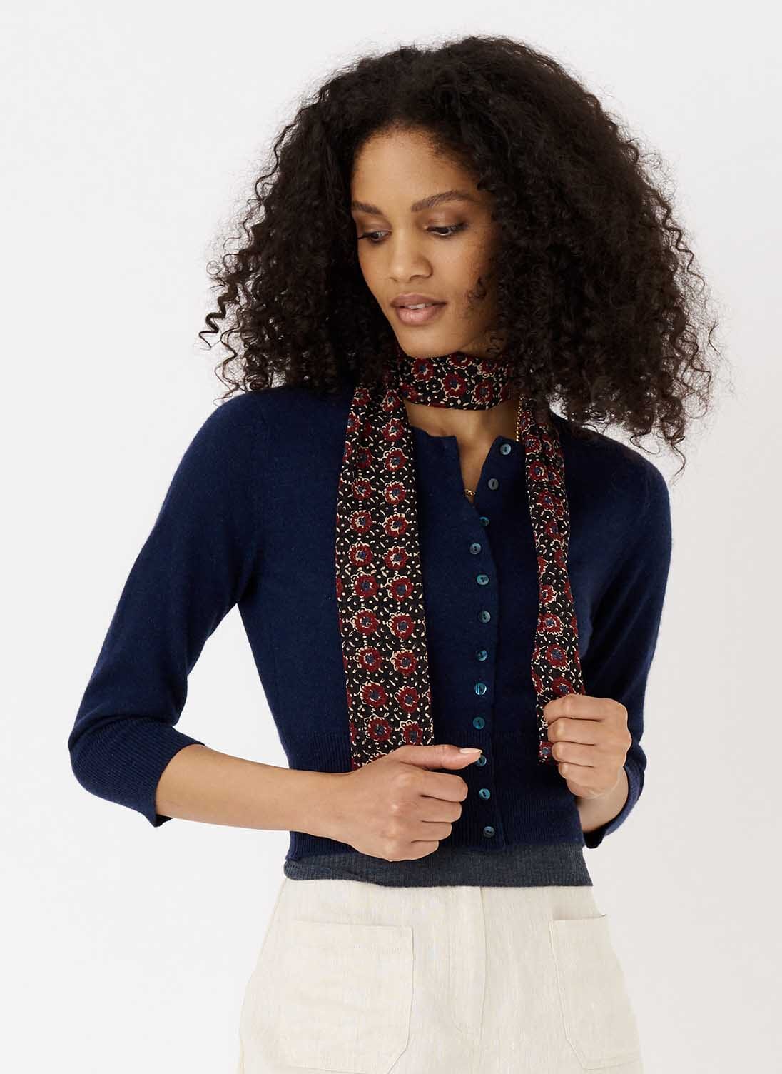 French Navy Cashmere Cropped Cardigan | Women's Cardigans | Brora