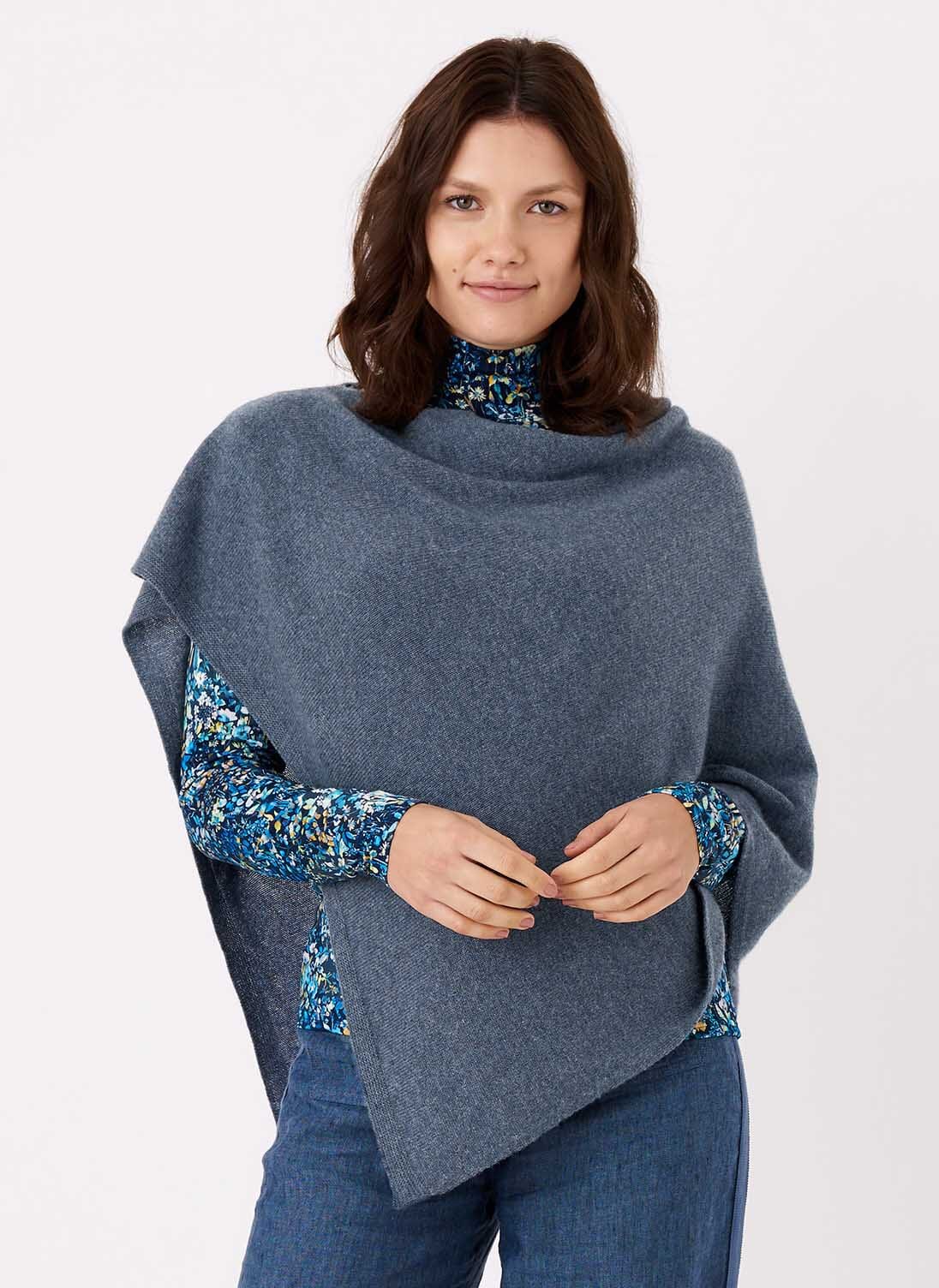 Women's Cashmere Gauzy Knit Poncho in Lead | Brora Clothing