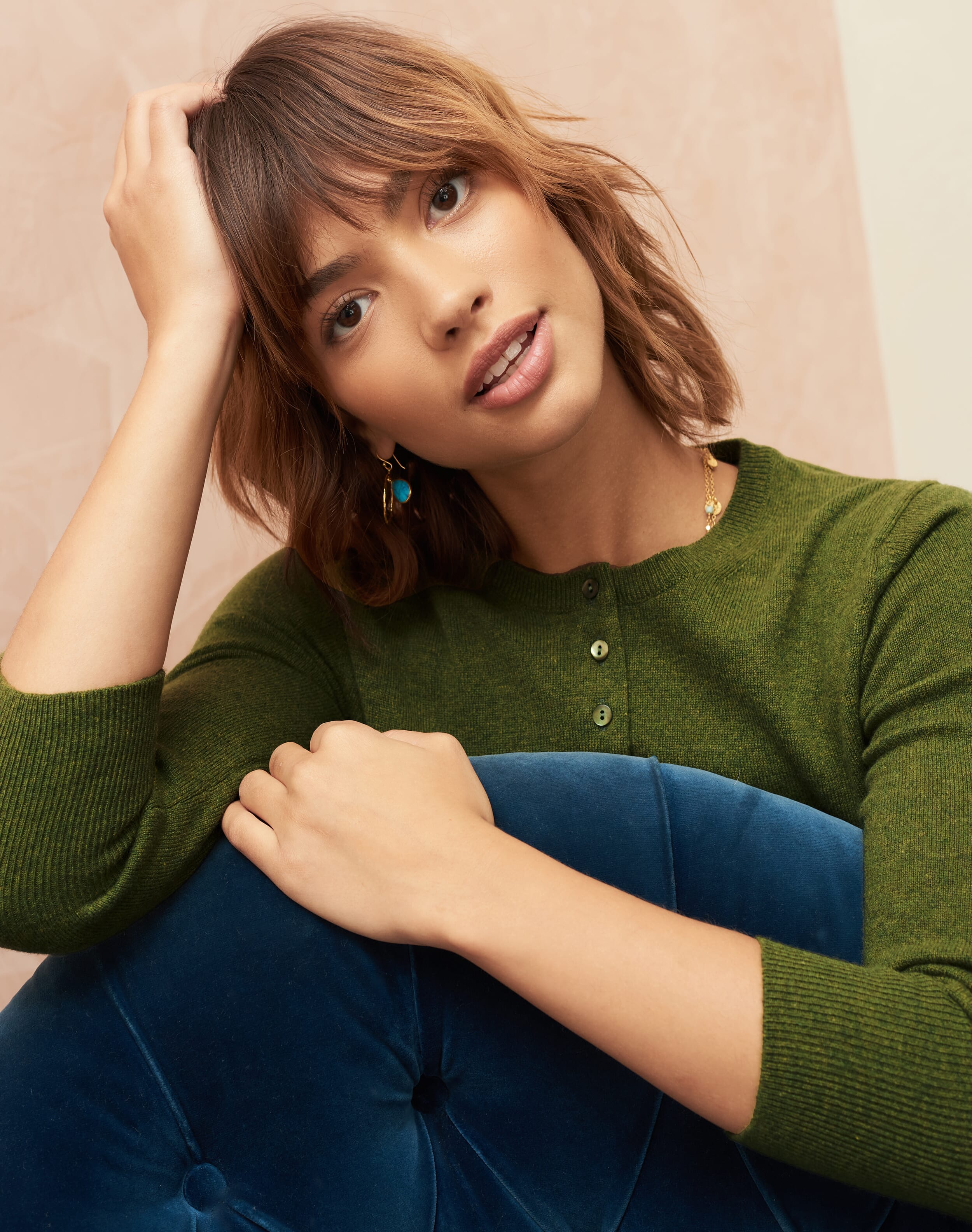 Cashmere Cropped Cardigan in Moss | Women's Knitwear | Brora