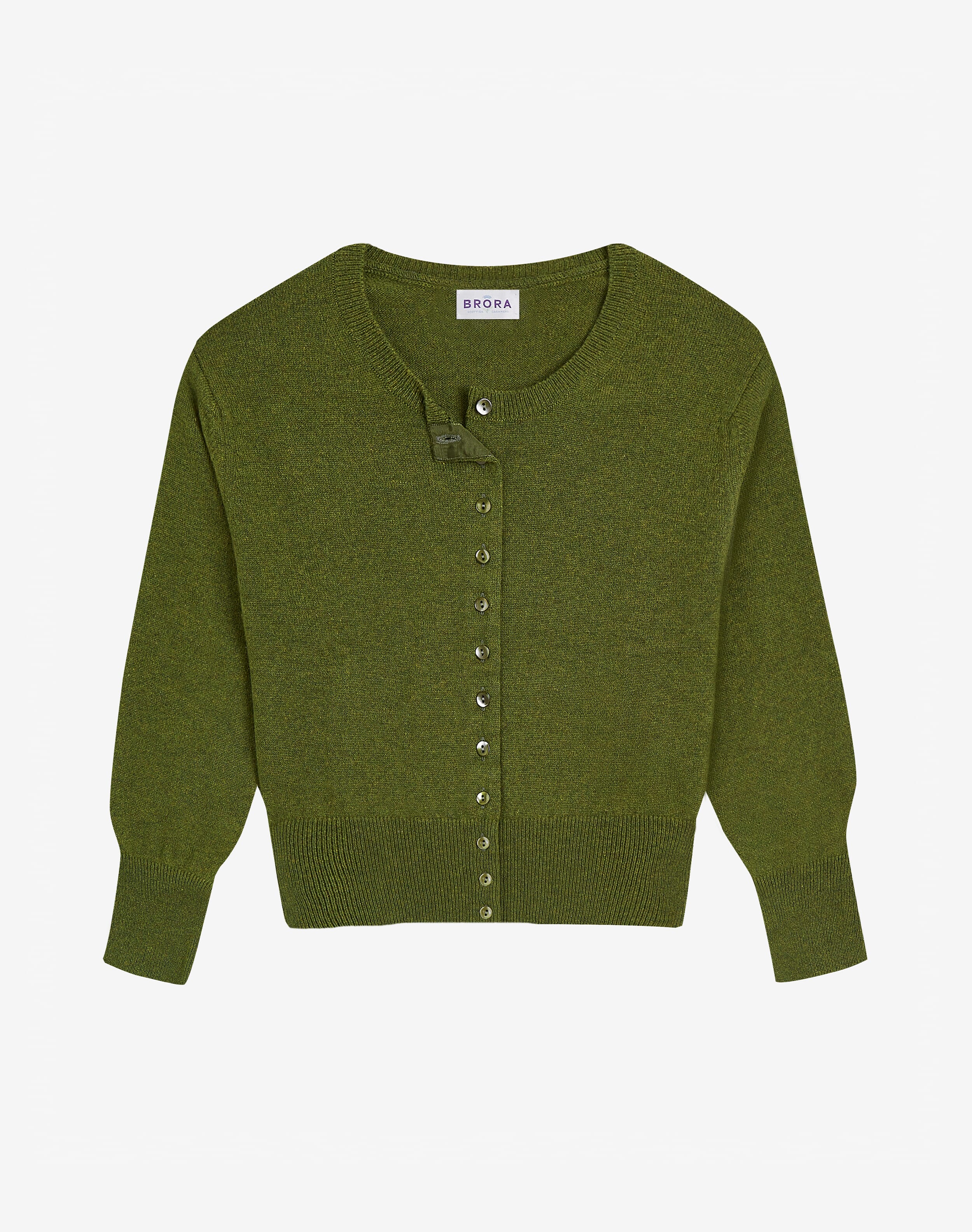Cashmere Cropped Cardigan in Moss | Women's Knitwear | Brora