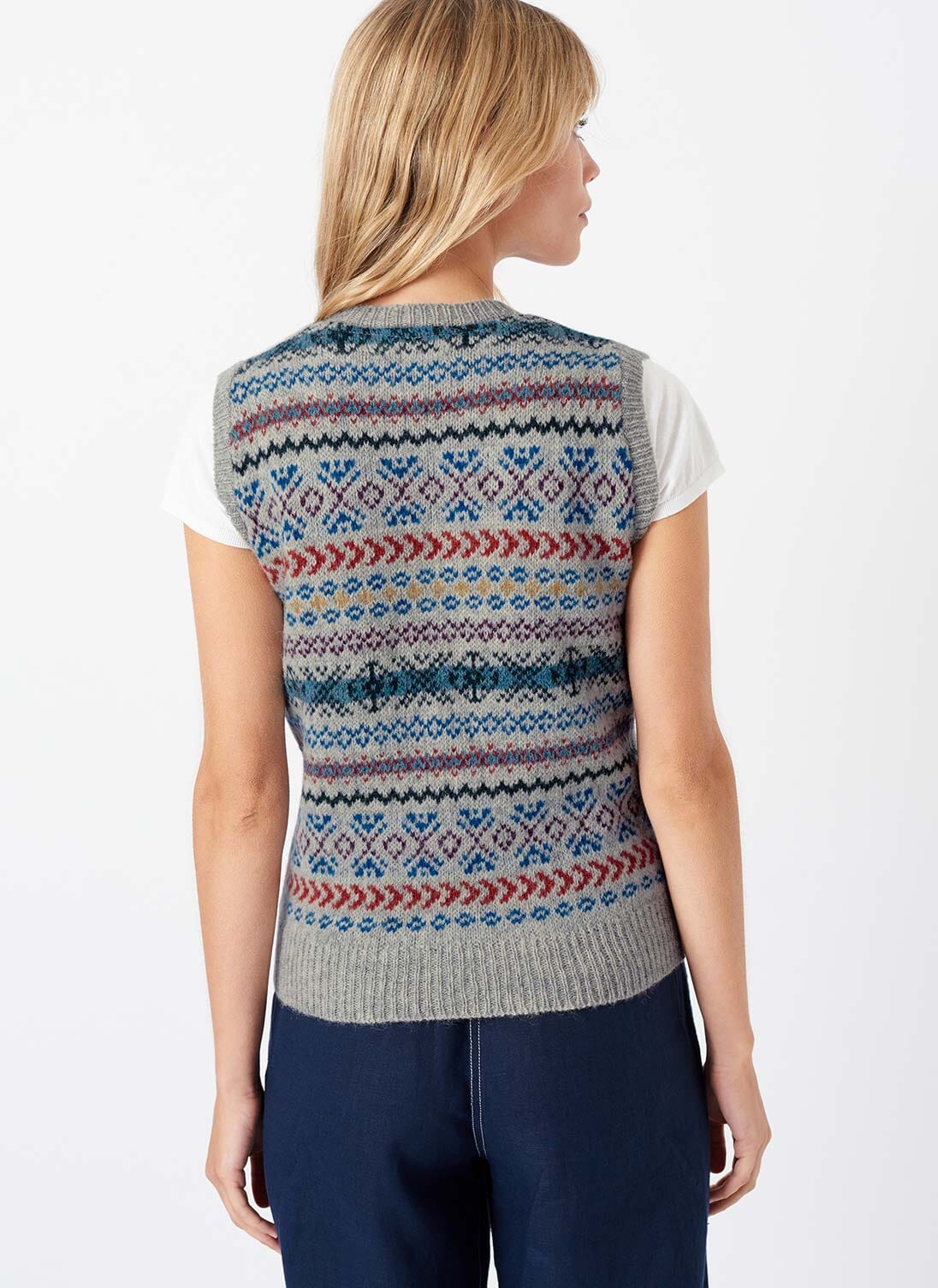 Silver Lambswool Fair Isle Tank | Women's Jumpers | Brora