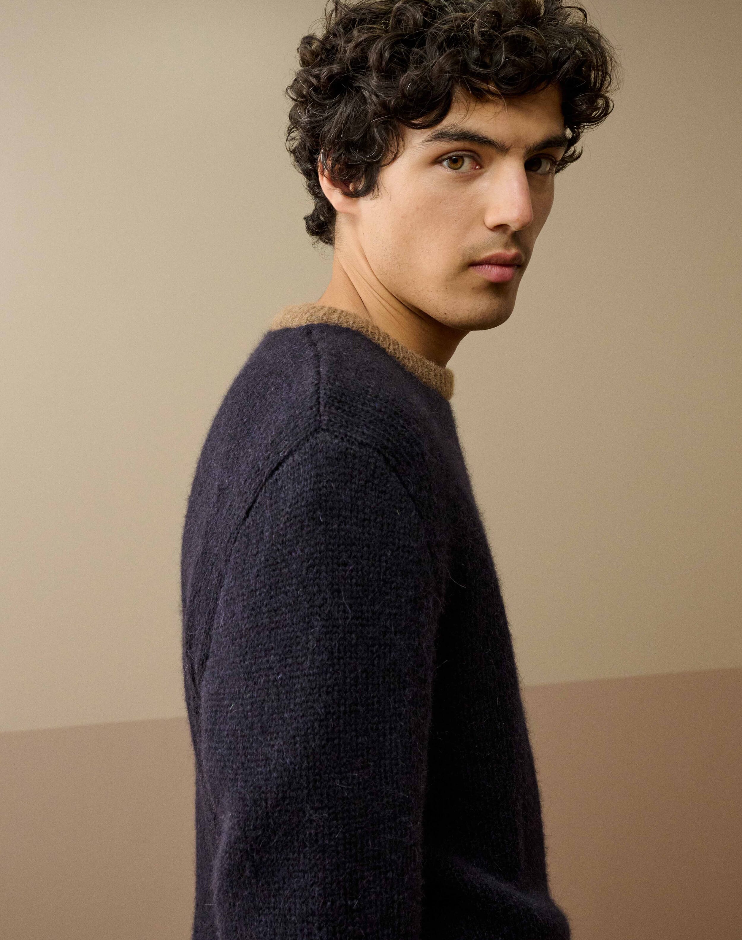 Alpaca Contrast Trim Jumper in Ink | Brora Clearance