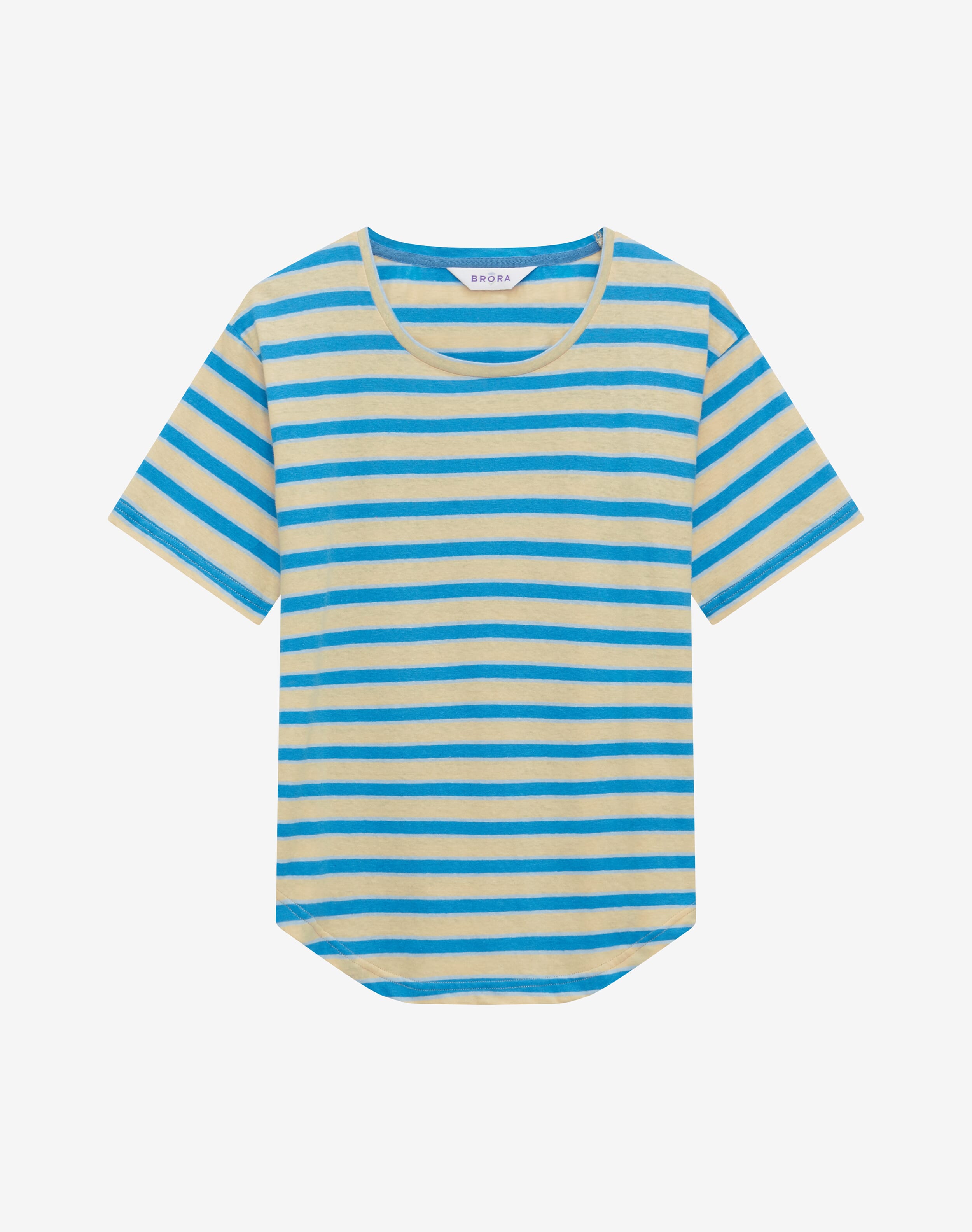Blue Cotton Linen Breton T-Shirt | Women's Tops | Brora Fashion