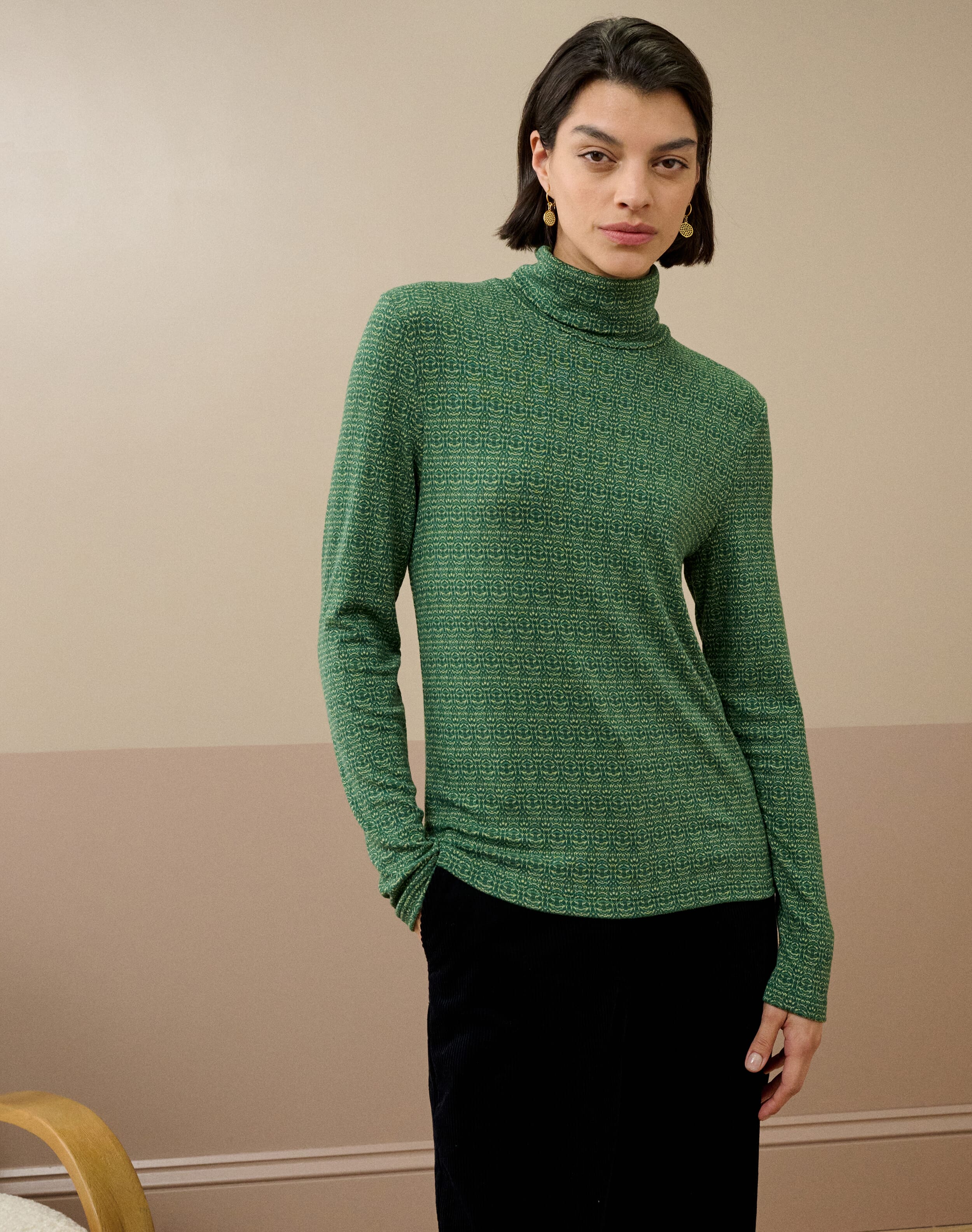 Textured Jersey Turtle Neck in Pine | Womenswear | Brora