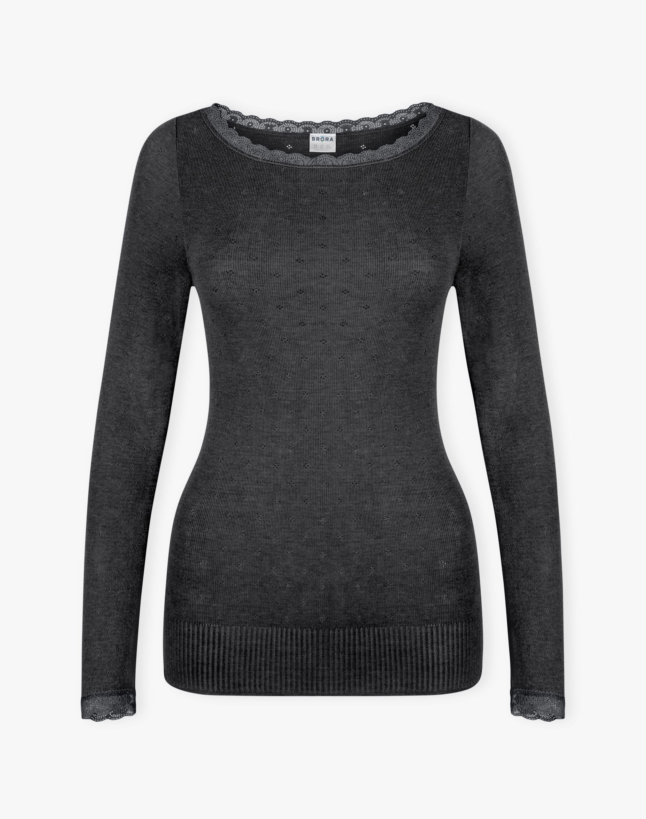 Steel Lace Trim Scoop Neck Top | Women's Tops | Brora Fashion