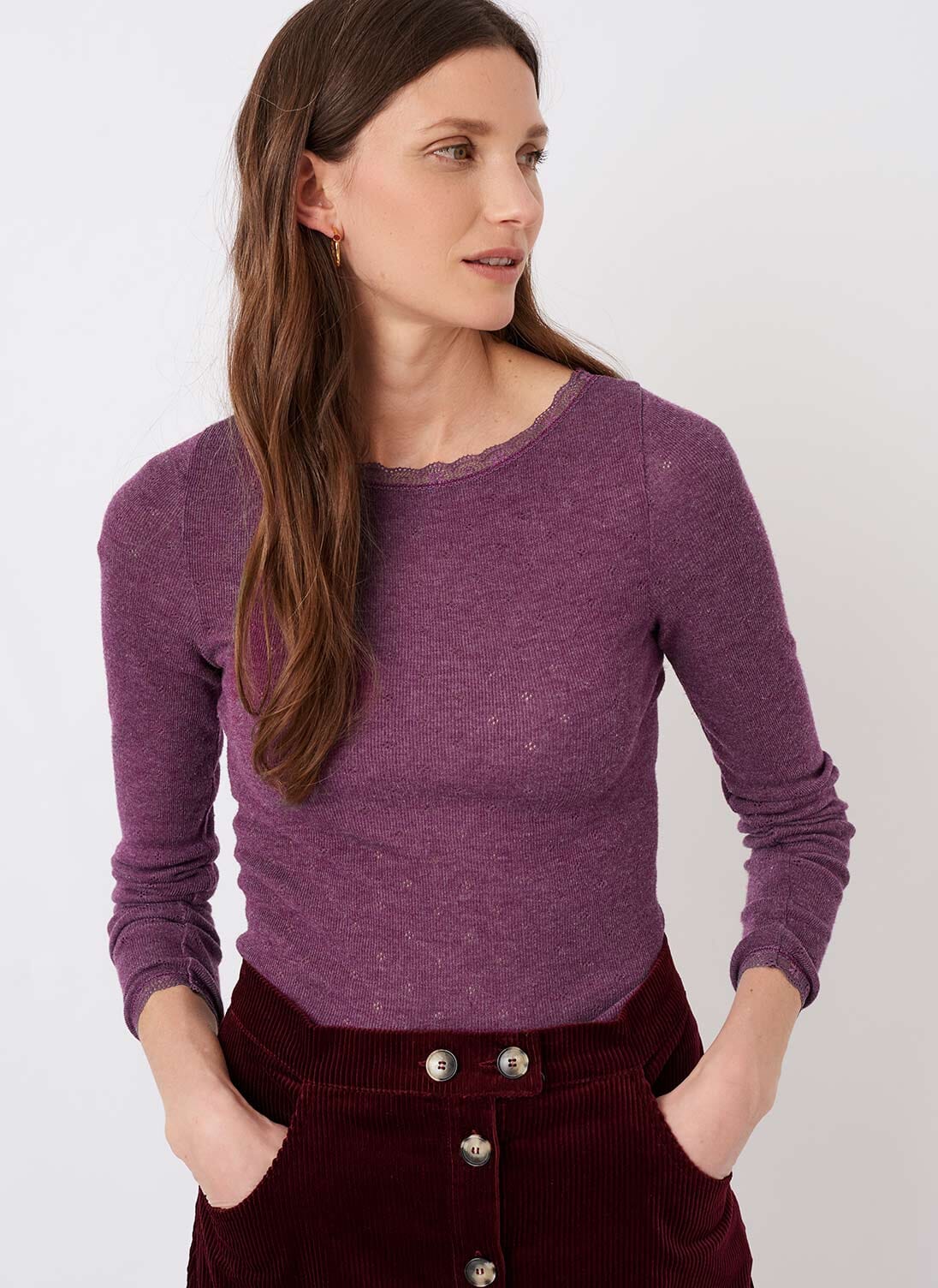 Cassis Lace Trim Scoop Neck | Tops & T-Shirts | Brora