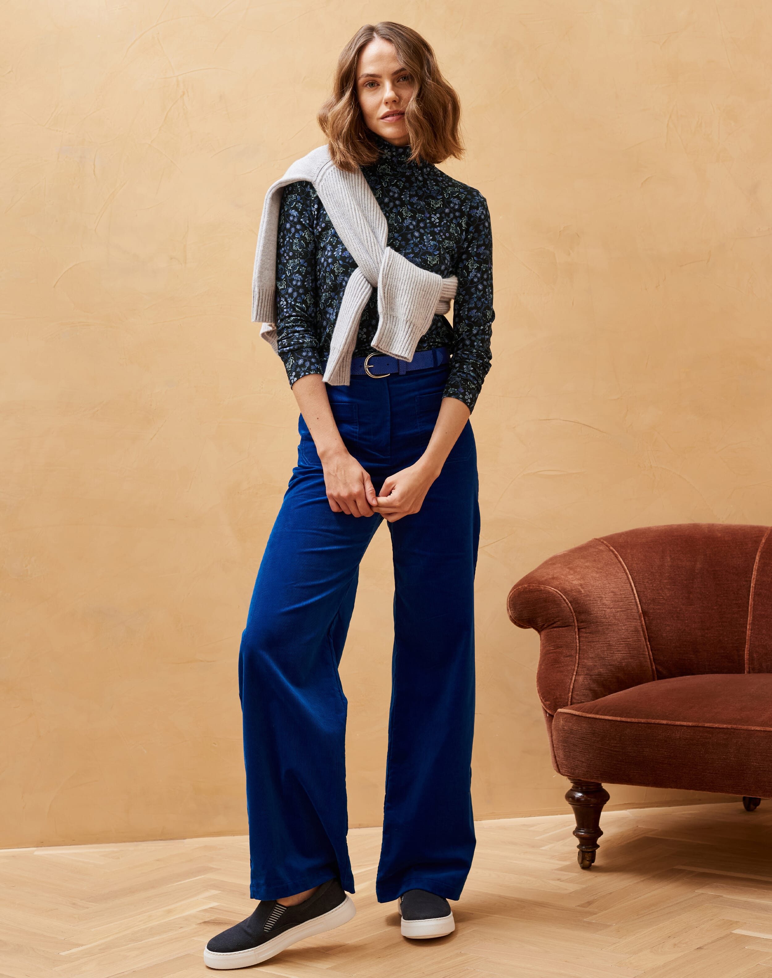 Liberty Print Jersey Turtle Neck in Midnight Blue | Layering | Brora