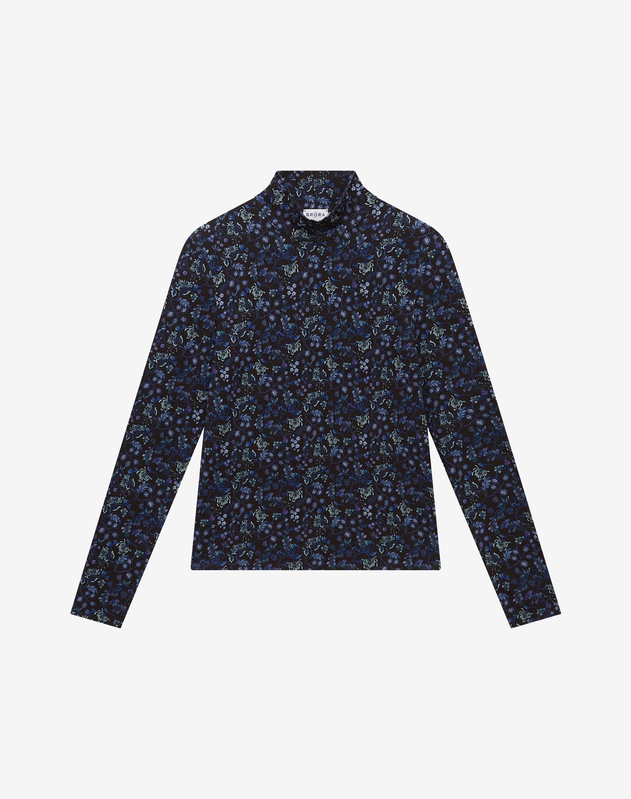Liberty Print Jersey Turtle Neck in Midnight Blue | Layering | Brora