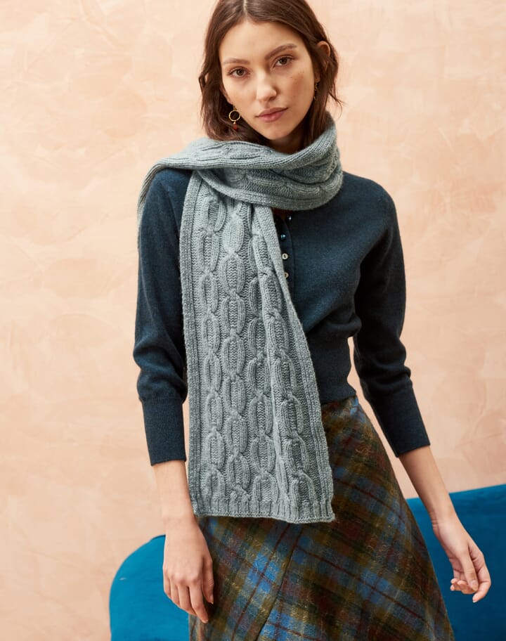 Light Blue Cashmere Cable Scarf | Accessories | Brora Fashion