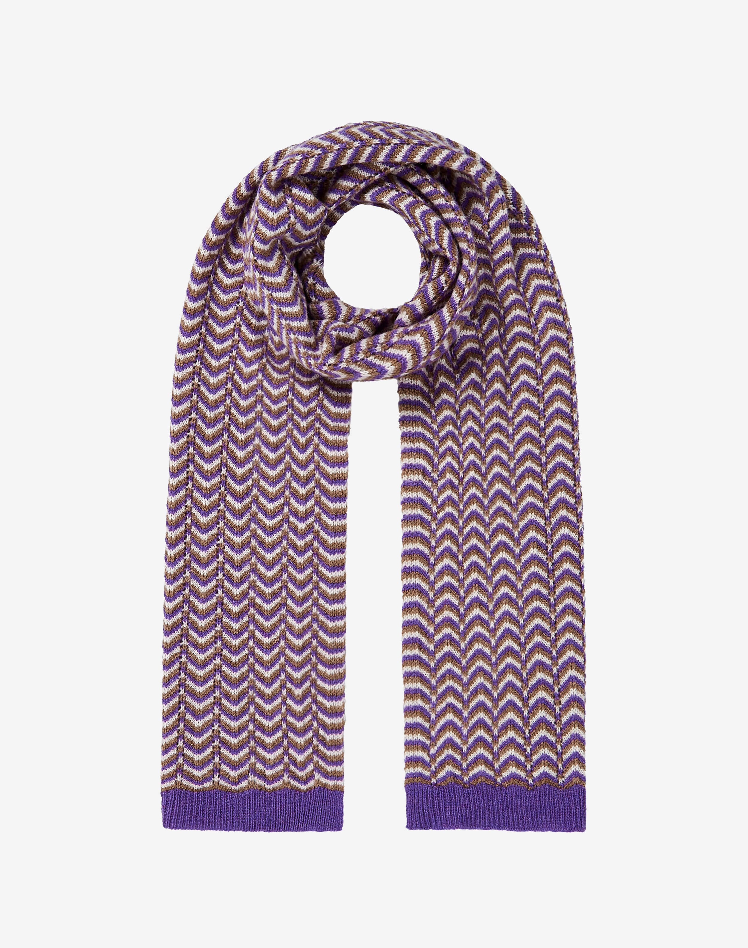 Scottish Cashmere Wave Knit Scarf in Violet & Walnut | Accessories | Brora