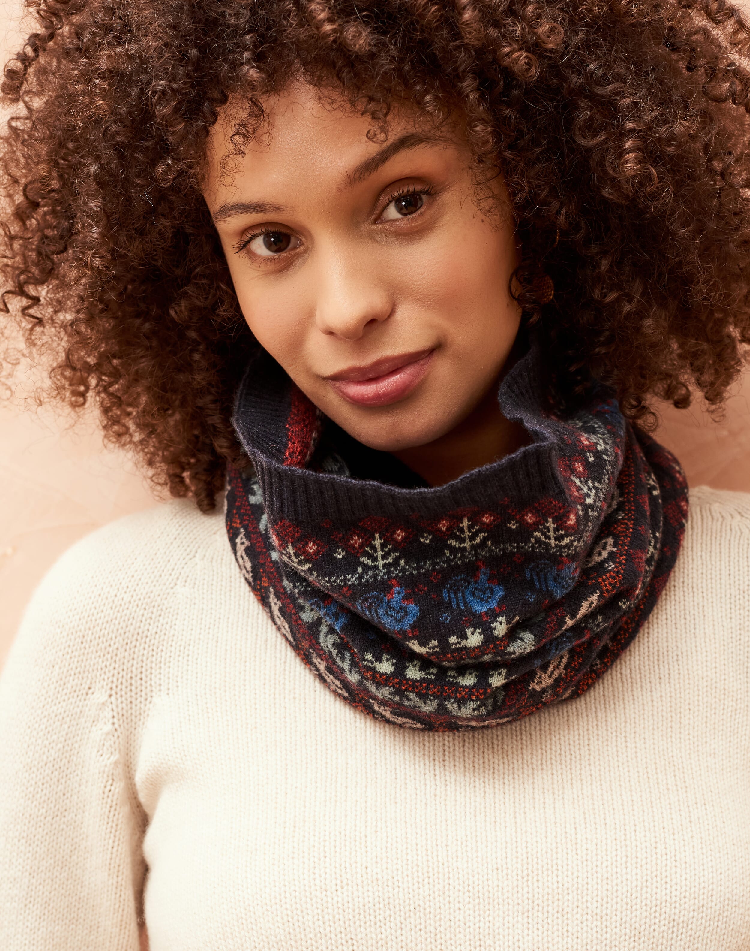 Navy Cashmere Fair Isle Snood | Accessories | Brora Fashion