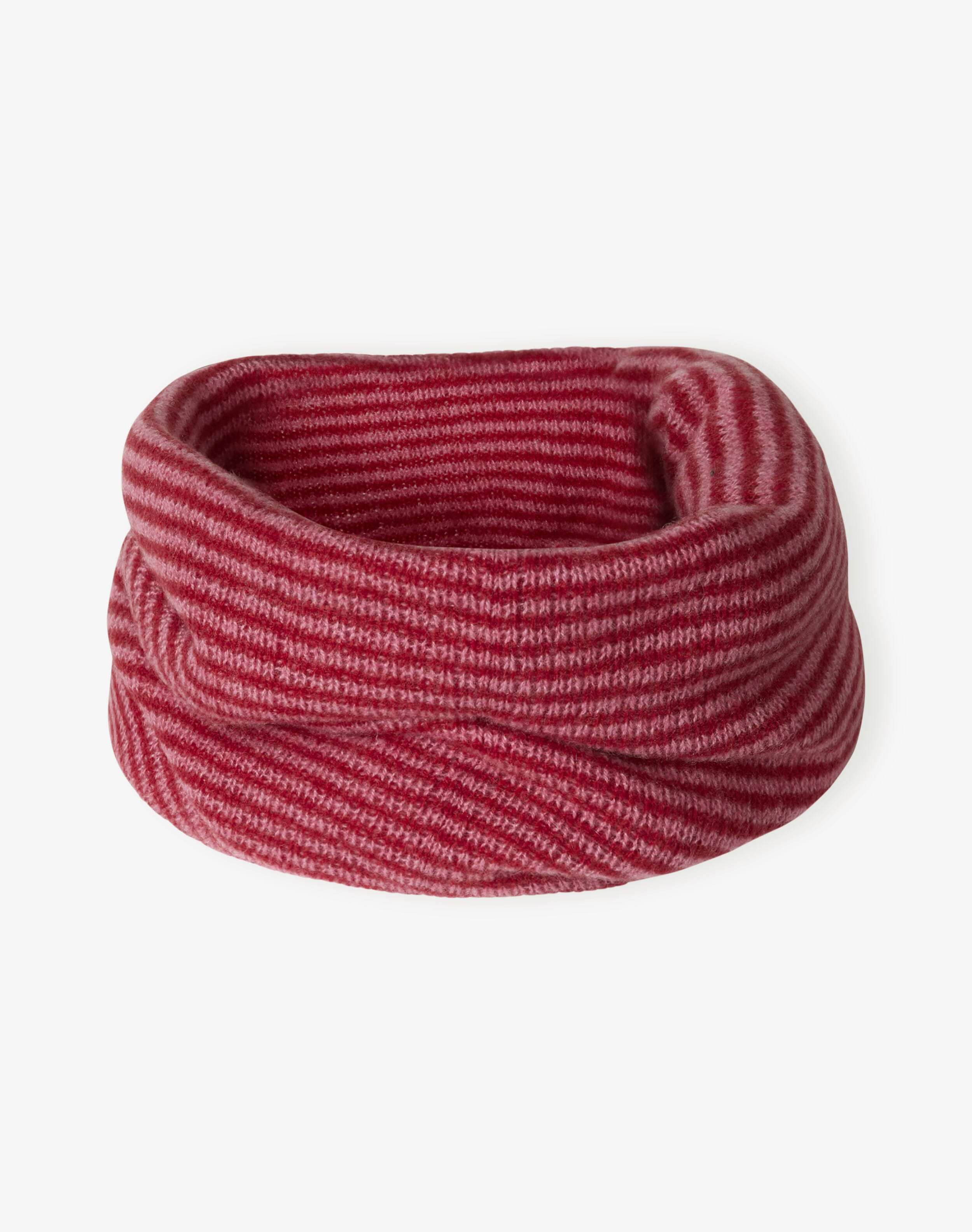 Scottish Cashmere Gauzy Stripe Snood in Peony & Garnet