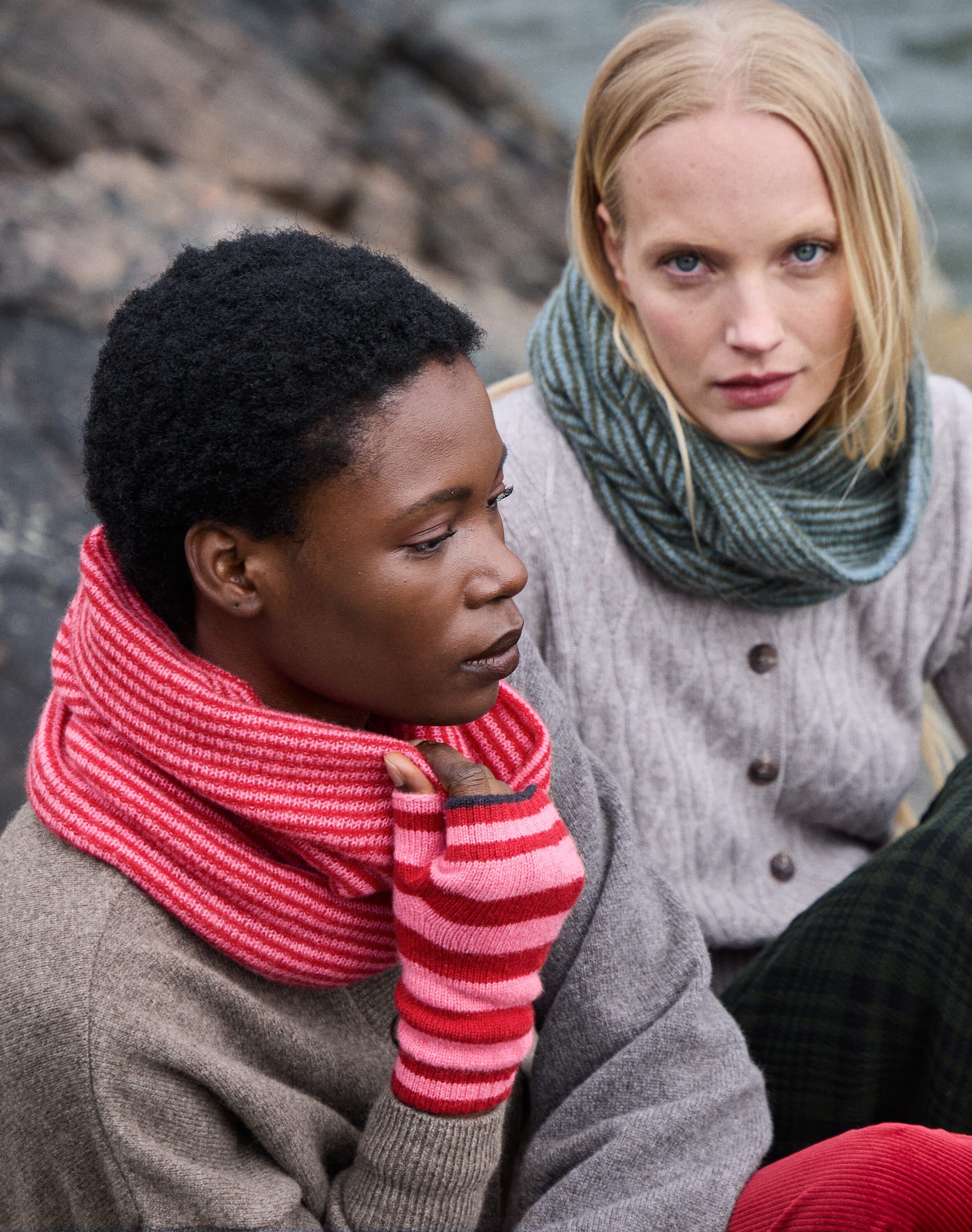 Cashmere Gauzy Stripe Snood in Mercury & Sorrel | Brora Clearance