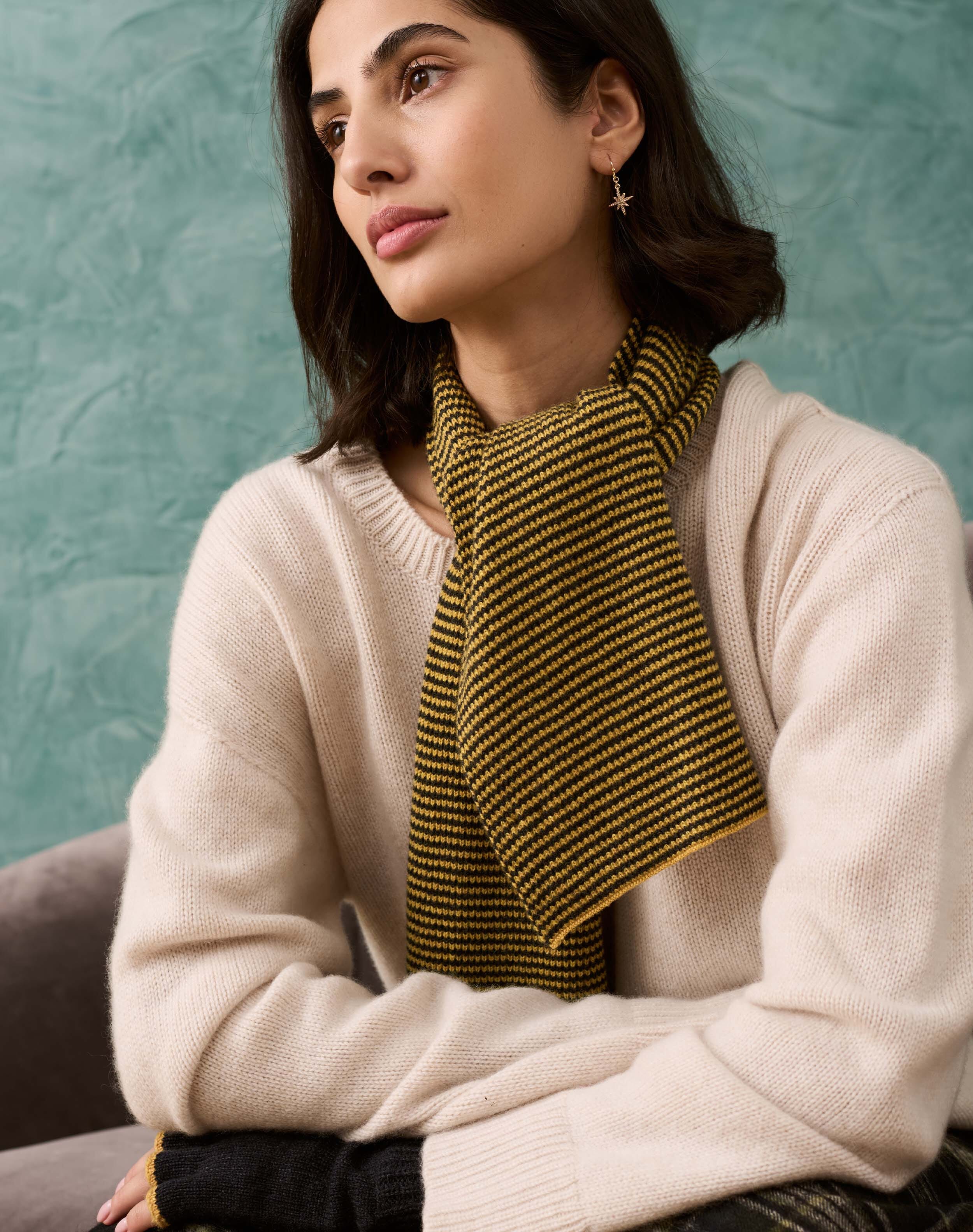 Cashmere Stripe Scarf in Ochre | Accessories | Brora Fashion