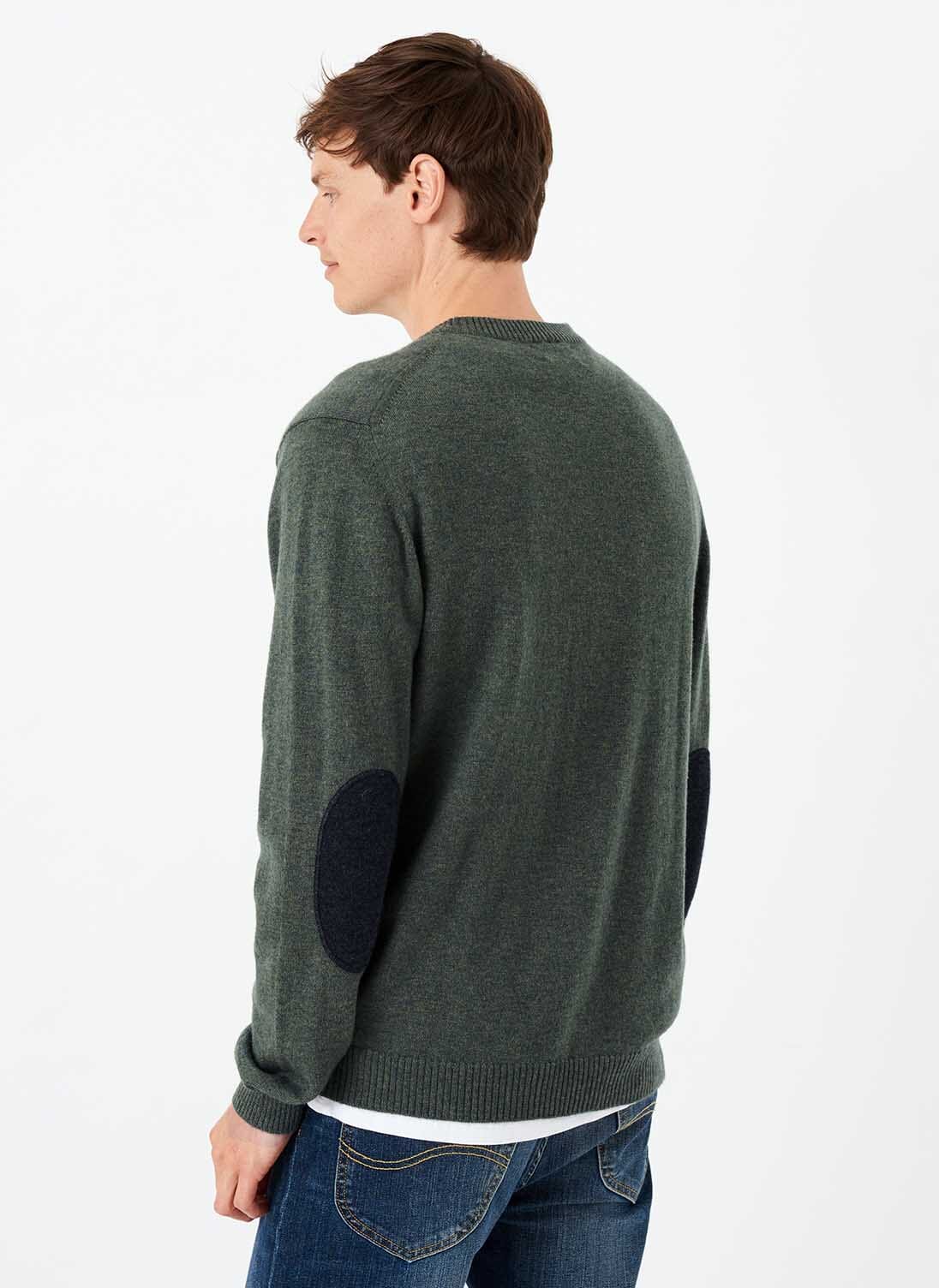 Olive Cashmere Elbow Patch Jumper | Men's Jumpers | Brora