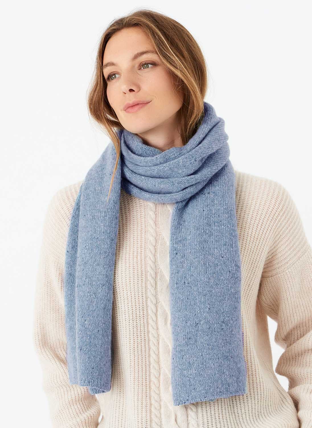 Ice Blue Cashmere Donegal Scarf | Brora