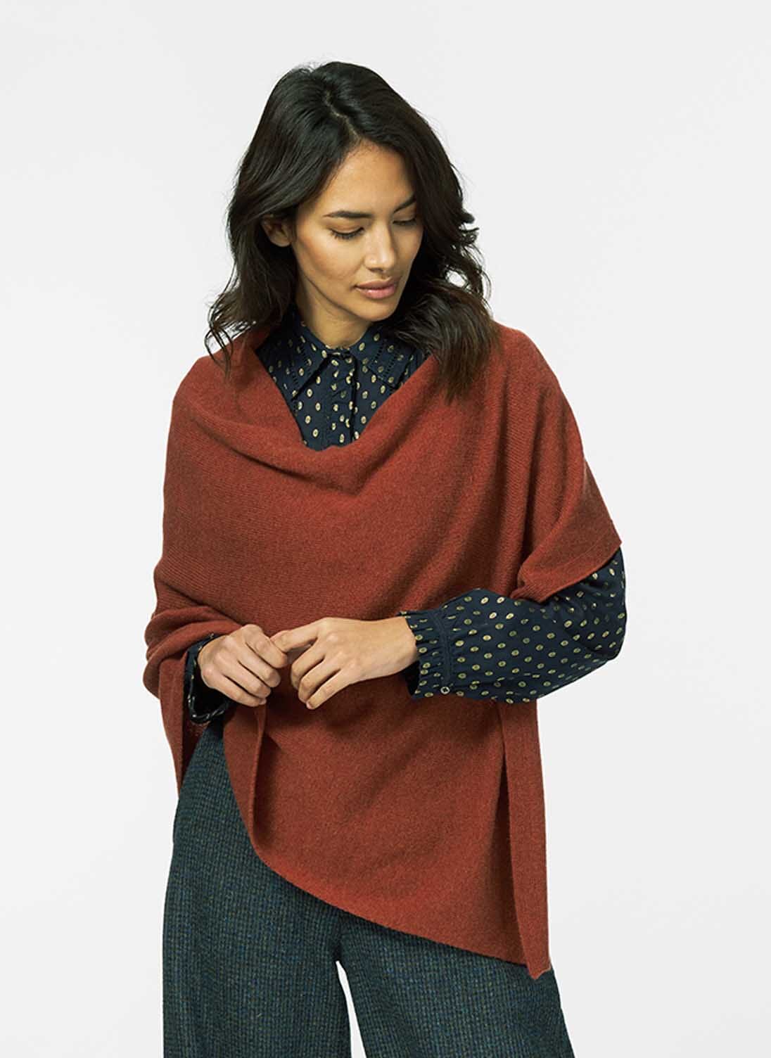 Rust Cashmere Gauzy Knit Poncho | Ponchos & Capes | Brora