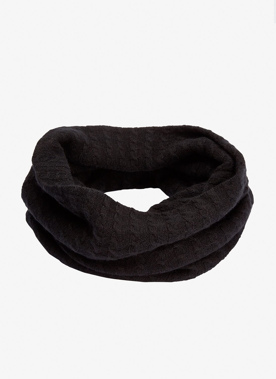 Black Cashmere Fine Cable Snood | Cashmere Scarves & Stoles | Brora