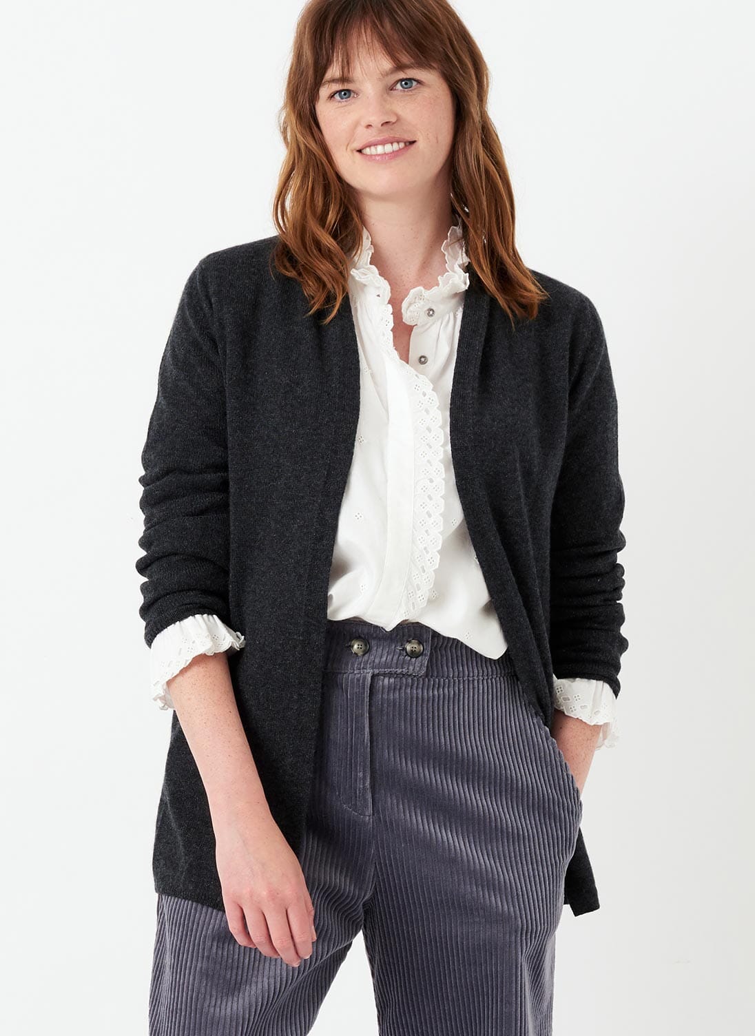 Women's Cashmere Gauzy Shawl Cardigan in Carbon | Brora