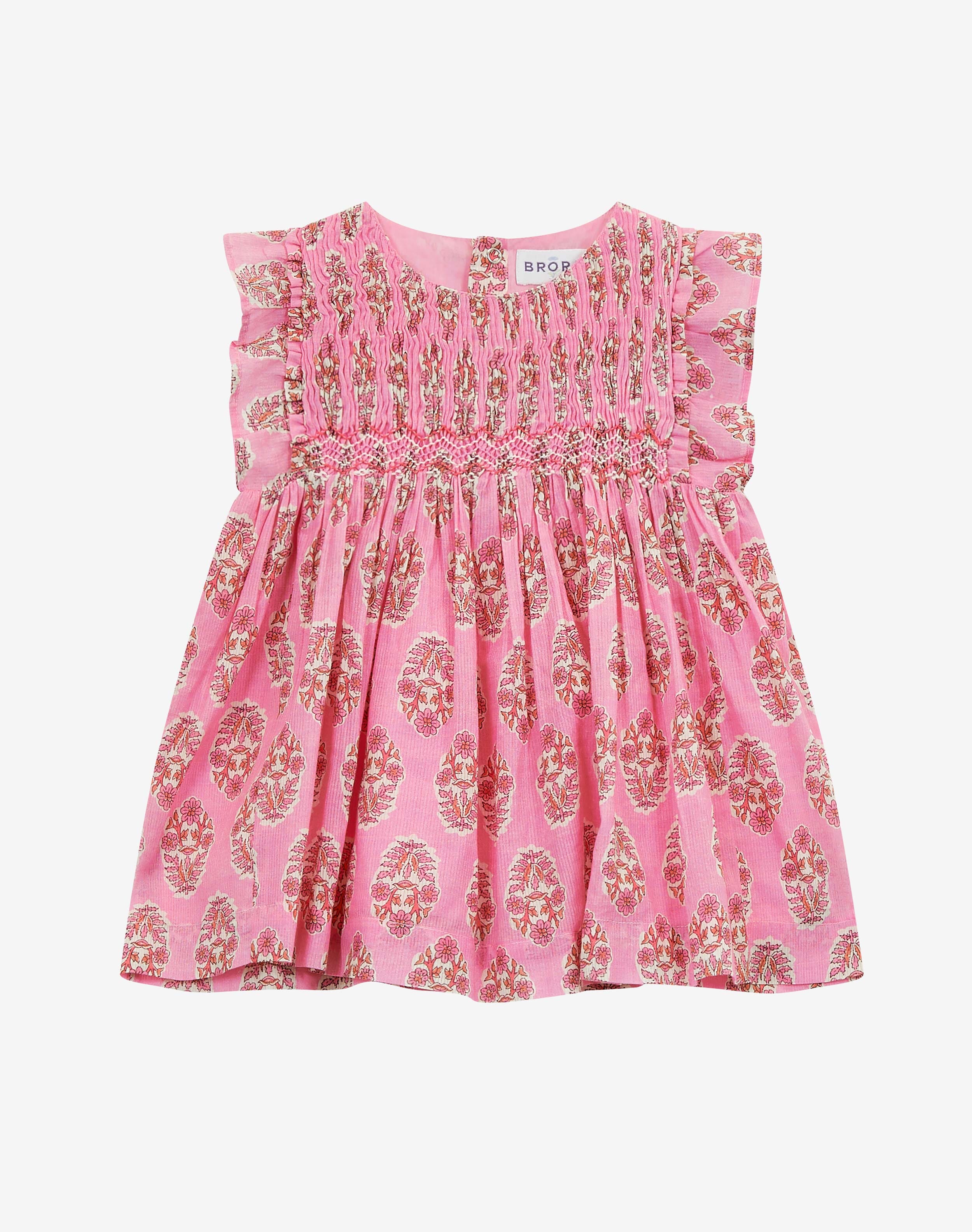 Pink Organic Cotton Block Print Dress | Babies | Brora Fashion