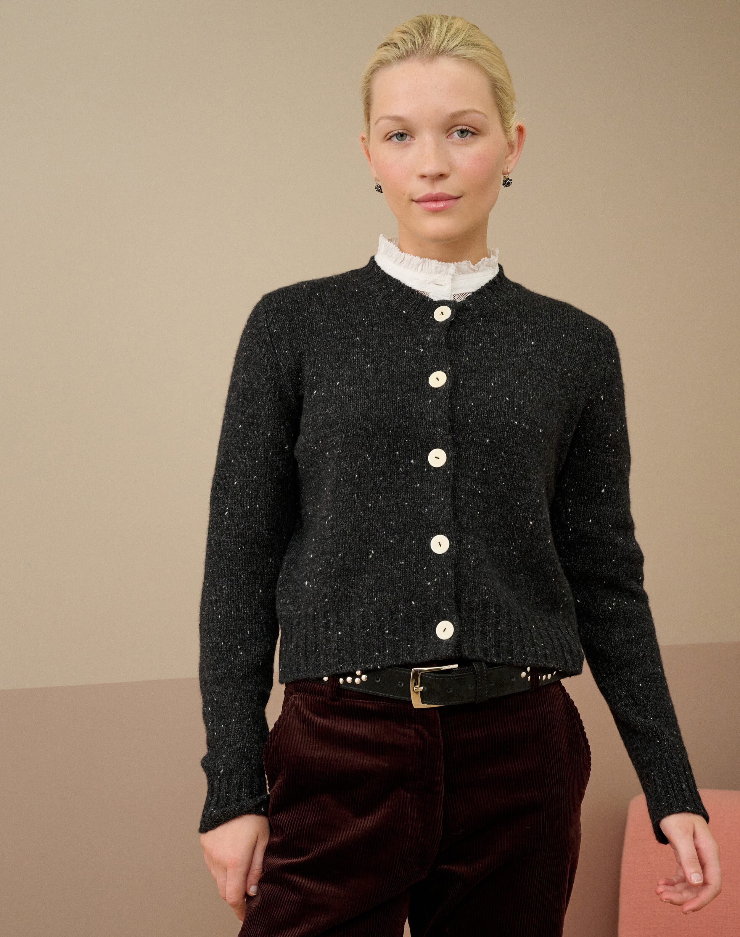 Cashmere Donegal Cardigan in Charcoal | Brora