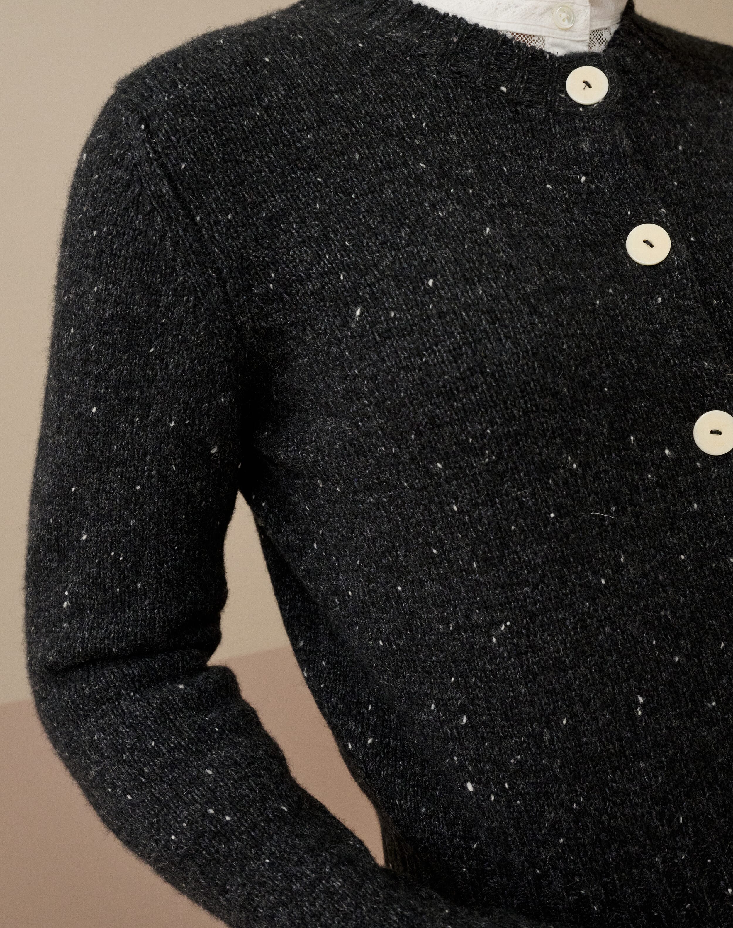 Cashmere Donegal Cardigan in Charcoal | Brora