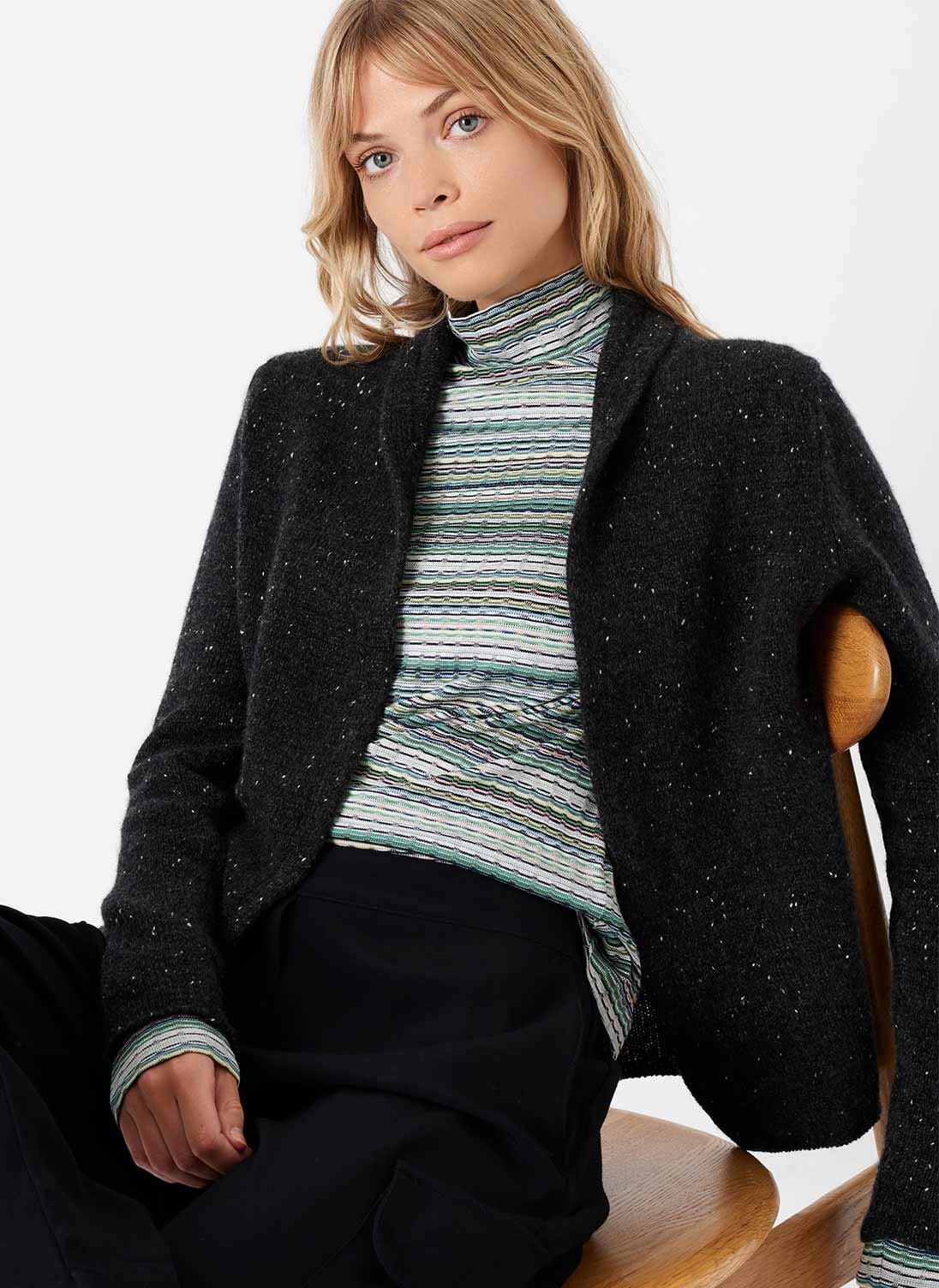 Charcoal Cashmere Donegal Jacket | Cashmere Jumpers & Cardigans | Brora