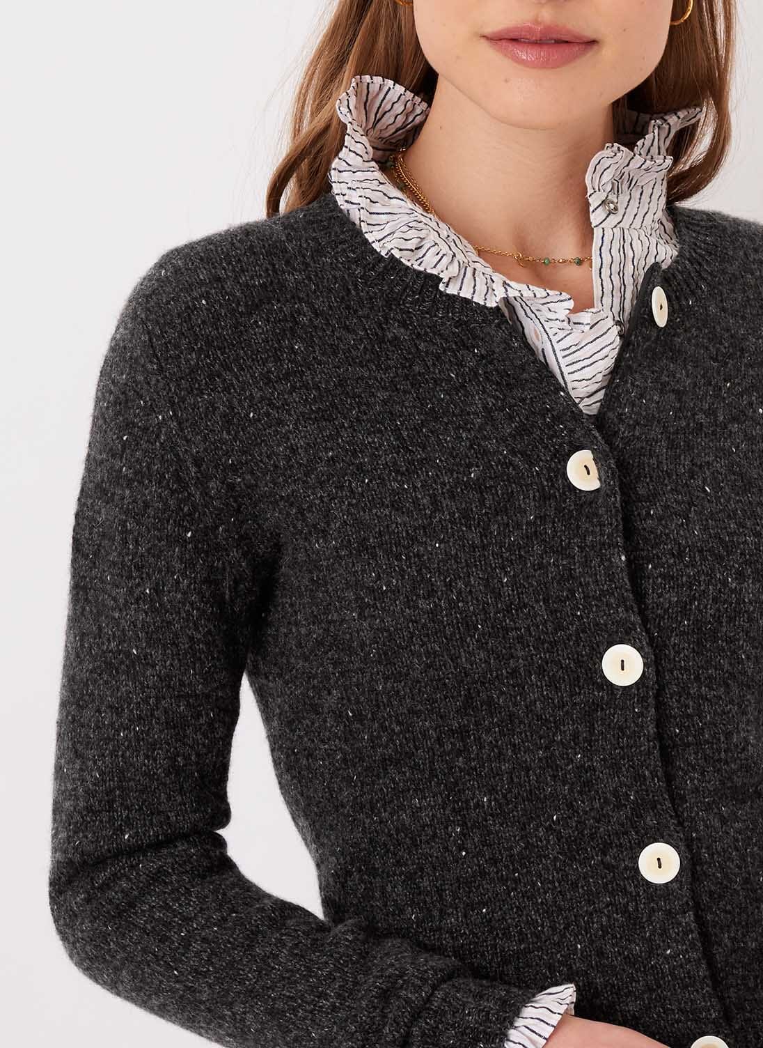 Charcoal Cashmere Donegal Cardigan | Women's Cardigans | Brora