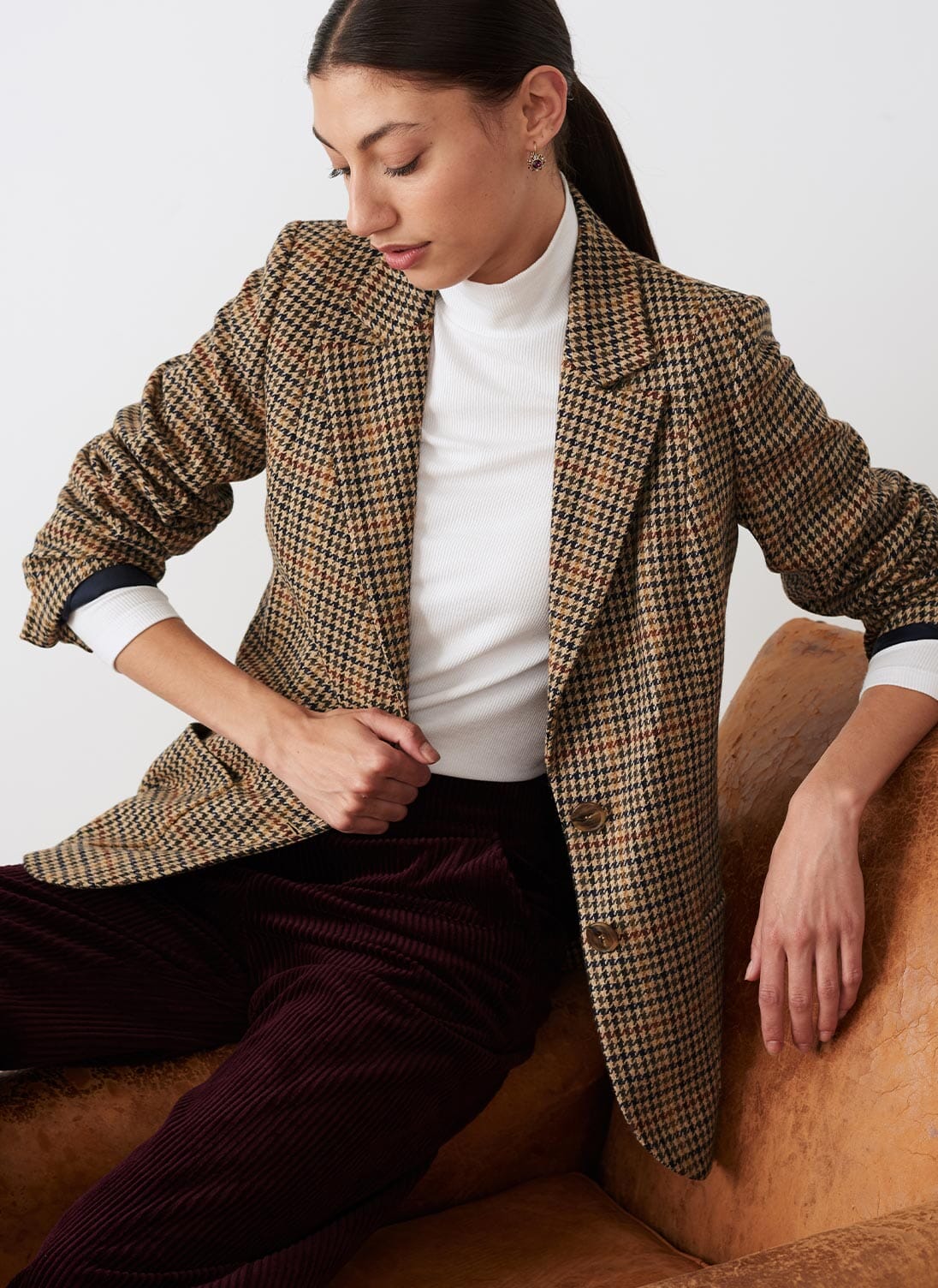 Oak & Navy Dogtooth Check Wool Blazer | Wpmen's Jackets | Brora