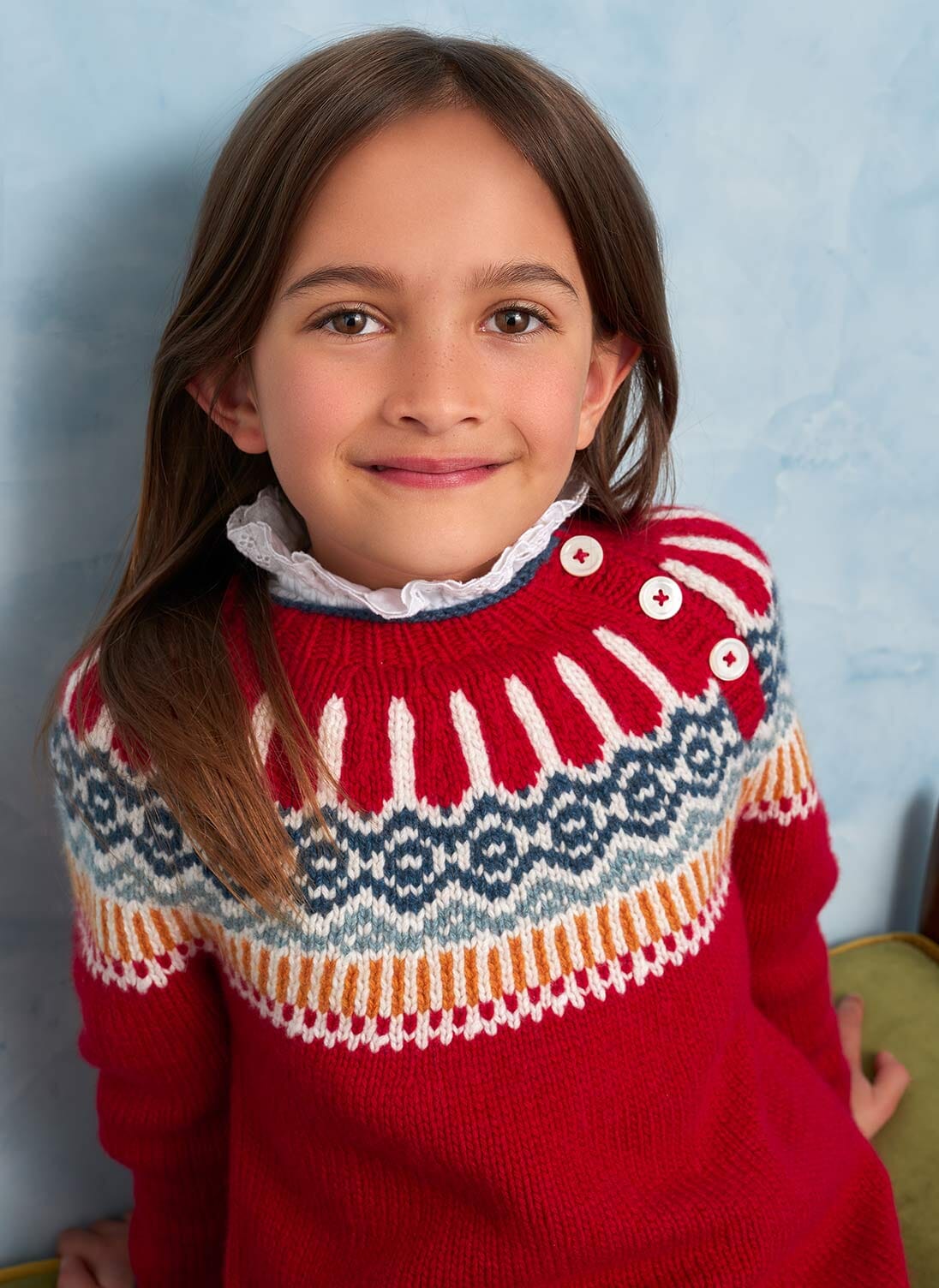 Children's Ruby Cashmere Hand Knit Fair Isle Yoke Jumper | Brora