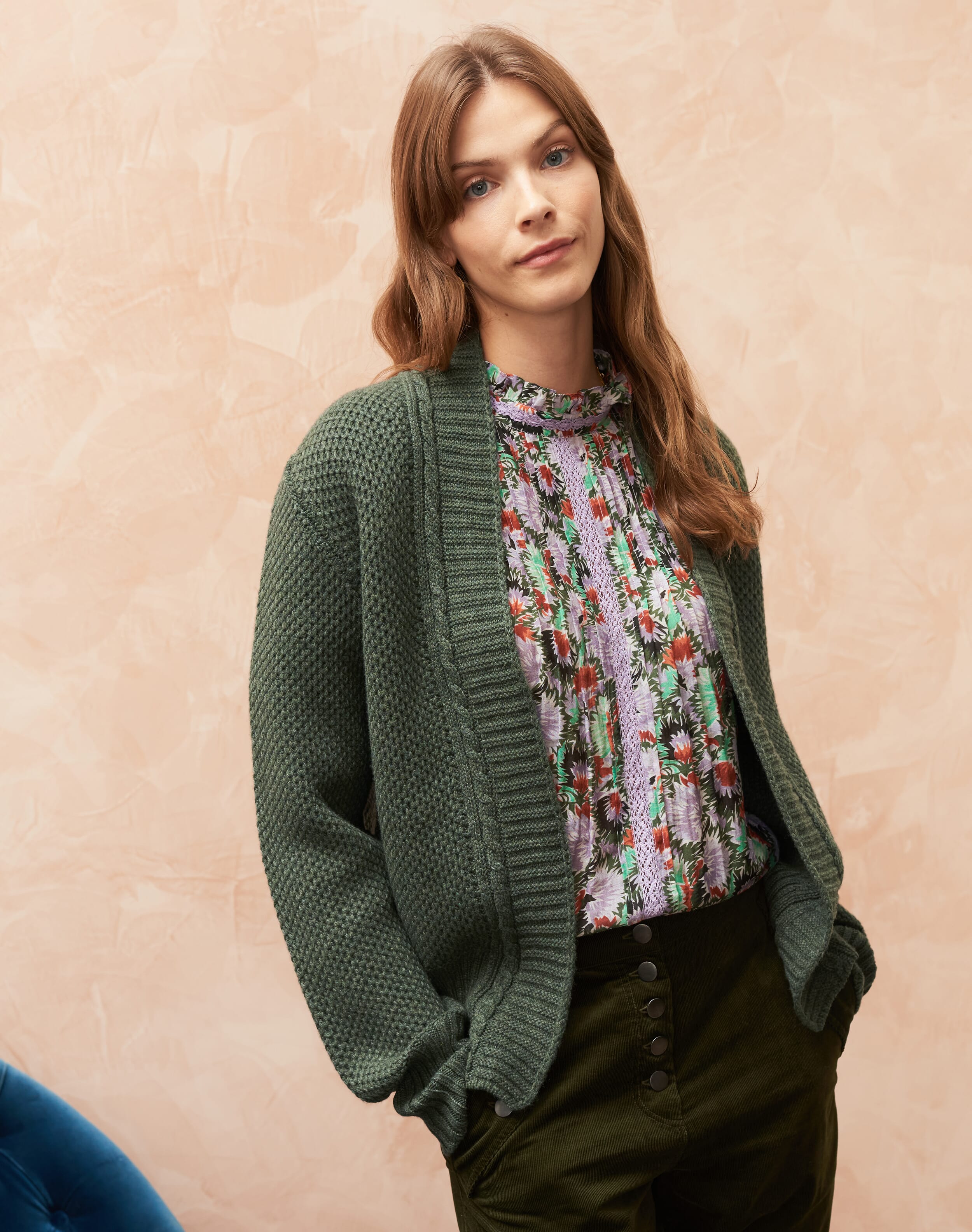 Scottish Cashmere Luxury Knit Cardigan in Olive | Brora