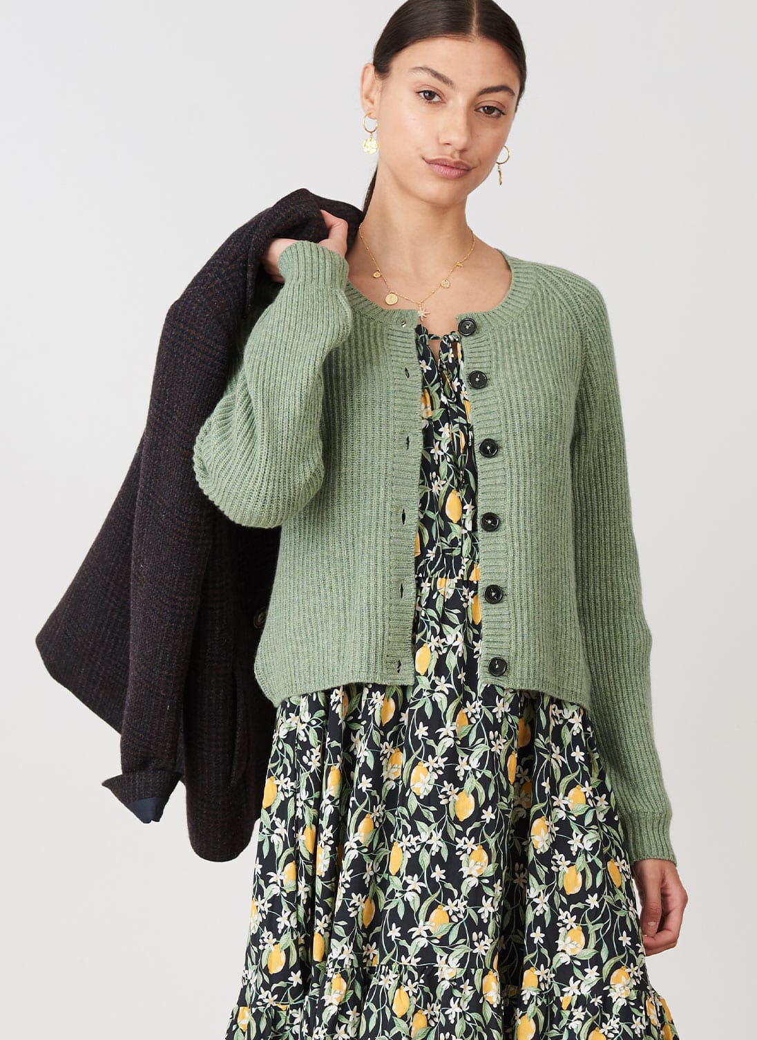 Eucalyptus Cashmere Ribbed Cardigan | Women's Knitwear | Brora