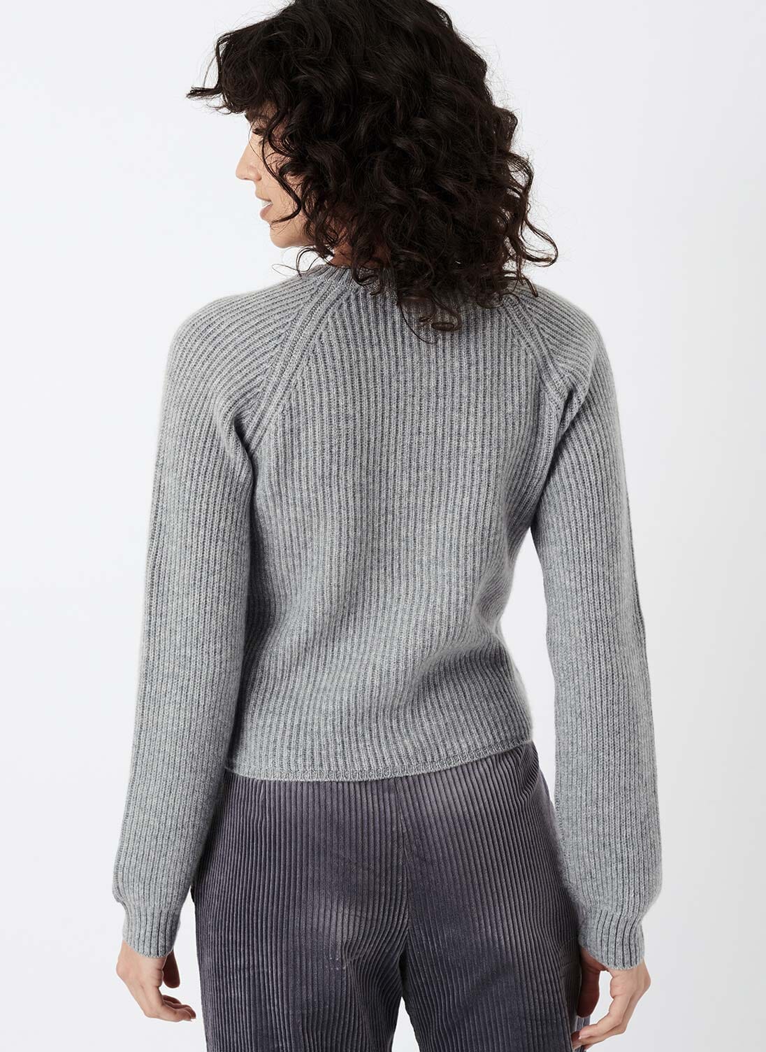 Cashmere Ribbed Cardigan in Silver | Women's Cardigans | Brora