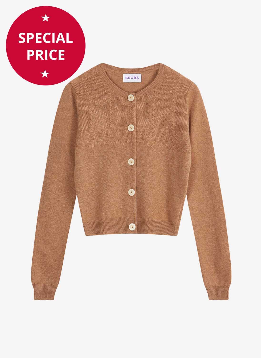 Caramel Women's Cashmere Guernsey Cardigan | Cashmere Outlet