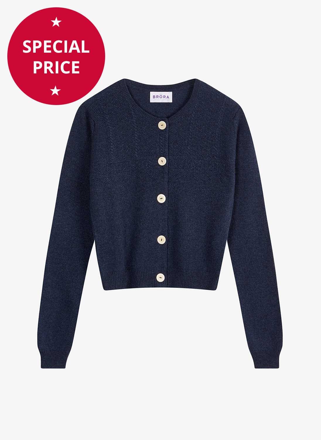 Ink Women's Cashmere Guernsey Cardigan | Cashmere Outlet