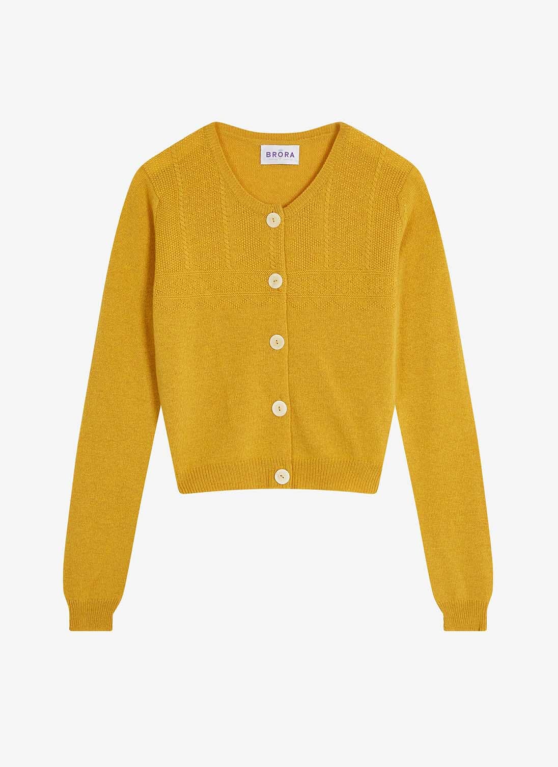 Mustard Cashmere Guernsey Cardigan | Women's Cashmere | Brora UK