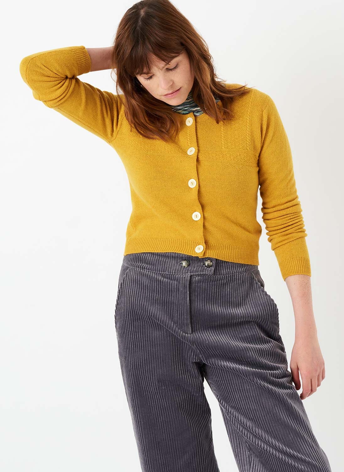 Mustard Cashmere Guernsey Cardigan | Women's Cashmere | Brora UK
