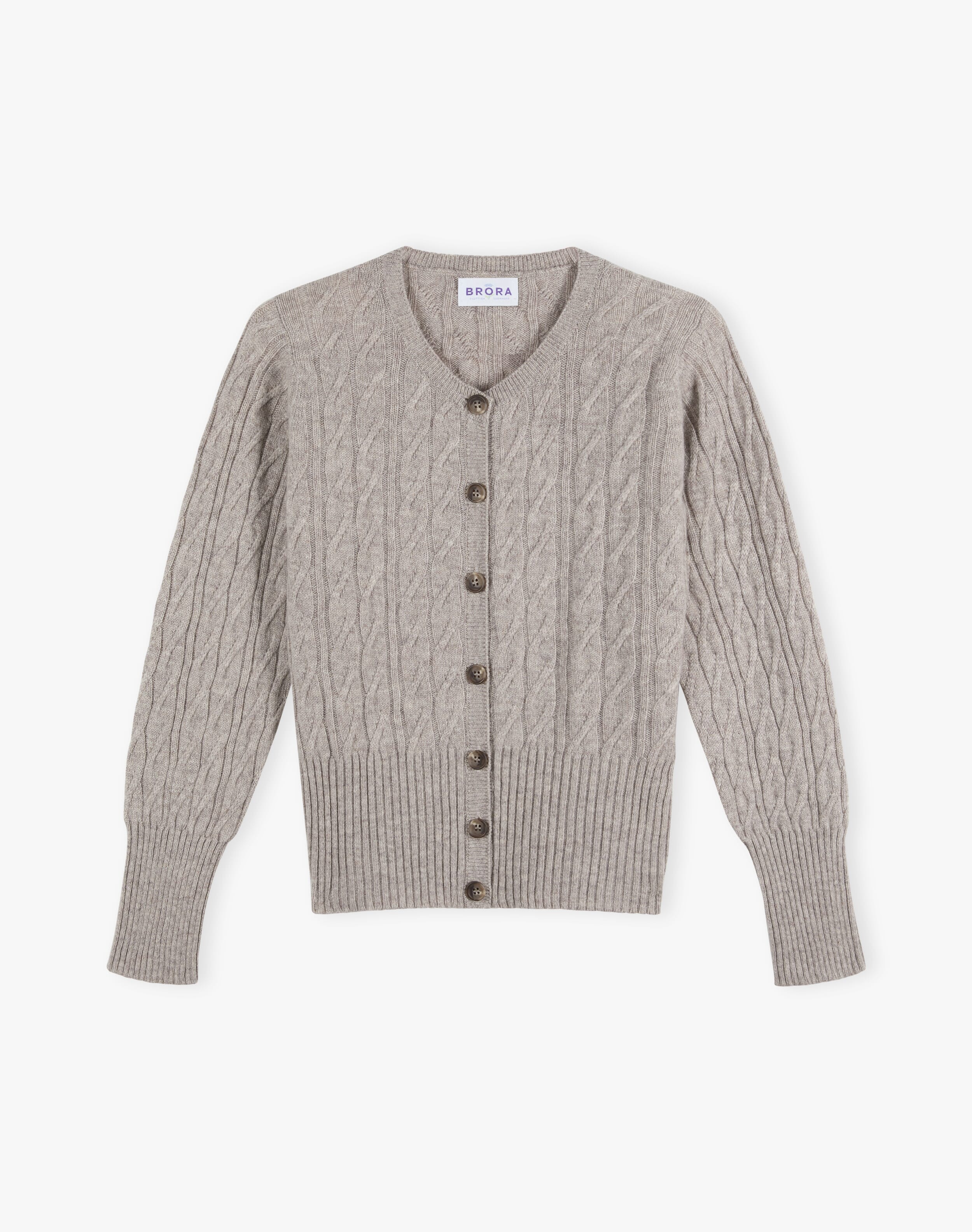 Scottish Cashmere Cable Cardigan in Ash| Brora Clearance