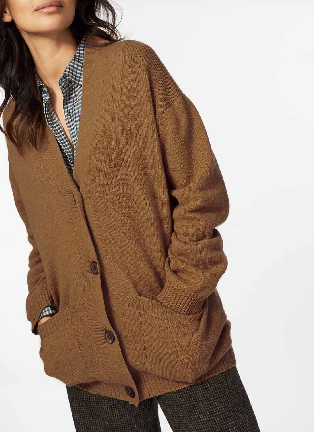 Caramel Cashmere V Neck Cardigan | Women's Cardigans | Brora