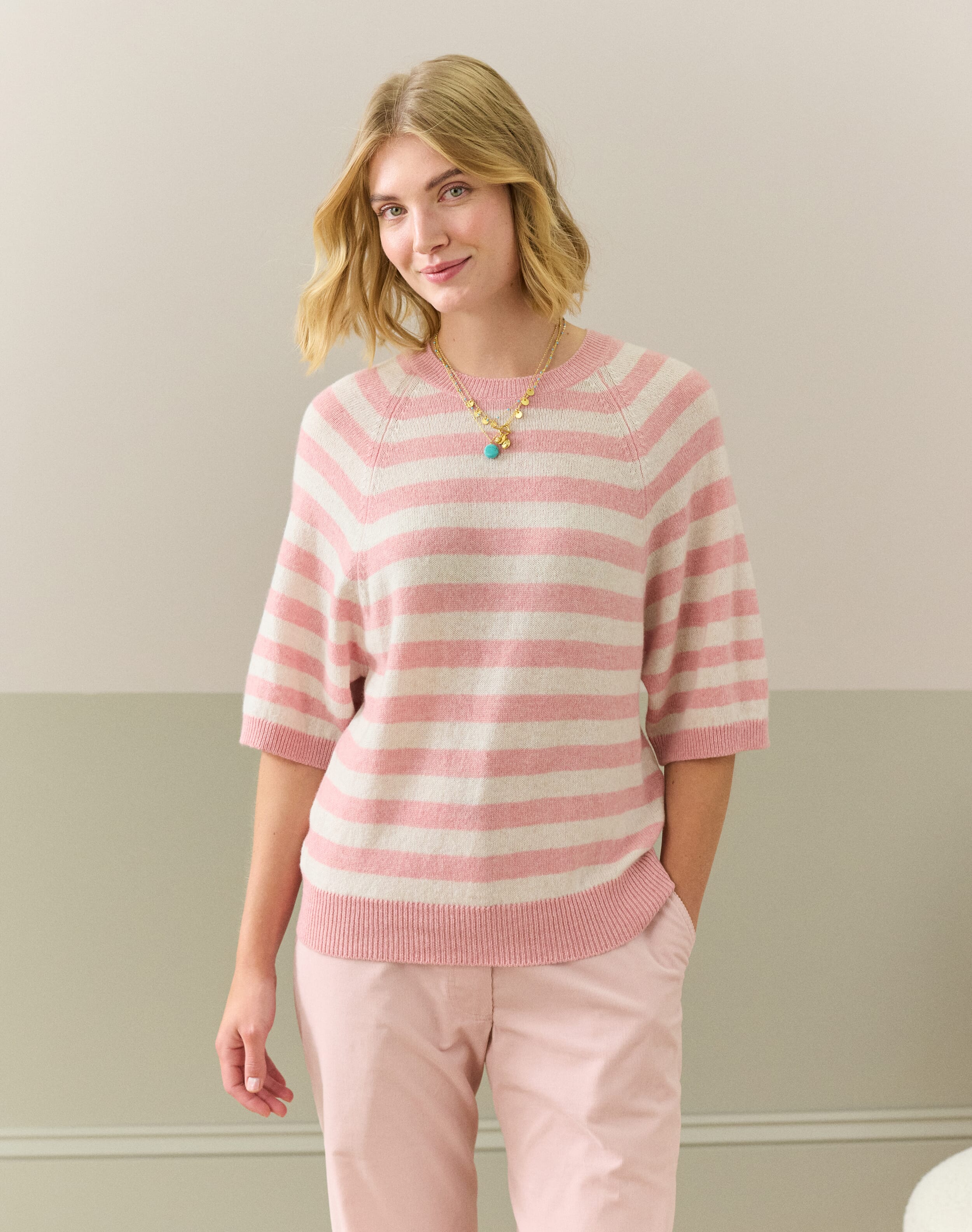 Cashmere Slouchy Breton T-Shirt in Shell & Swan | Brora