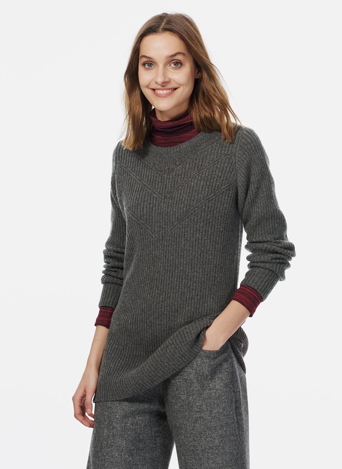 Cashmere Ribbed Long Line Jumper | Brora.co.uk
