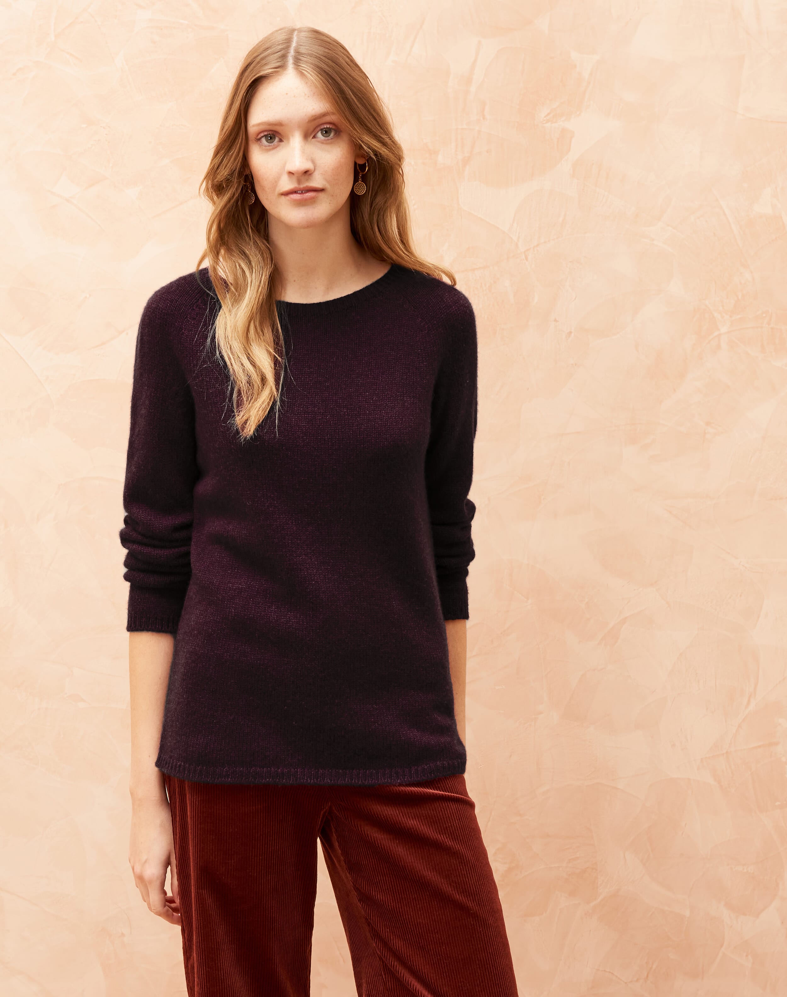 Scottish Cashmere Slouchy Jumper in Aubergine | Knitwear | Brora